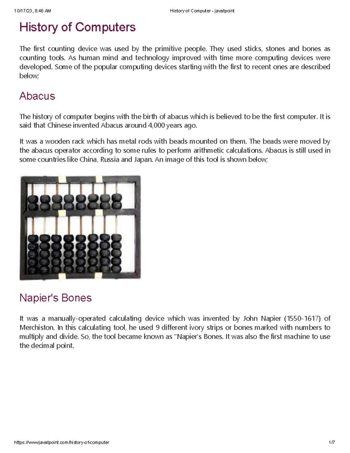 History of Computers - NOTES - History of Computers The first counting ...