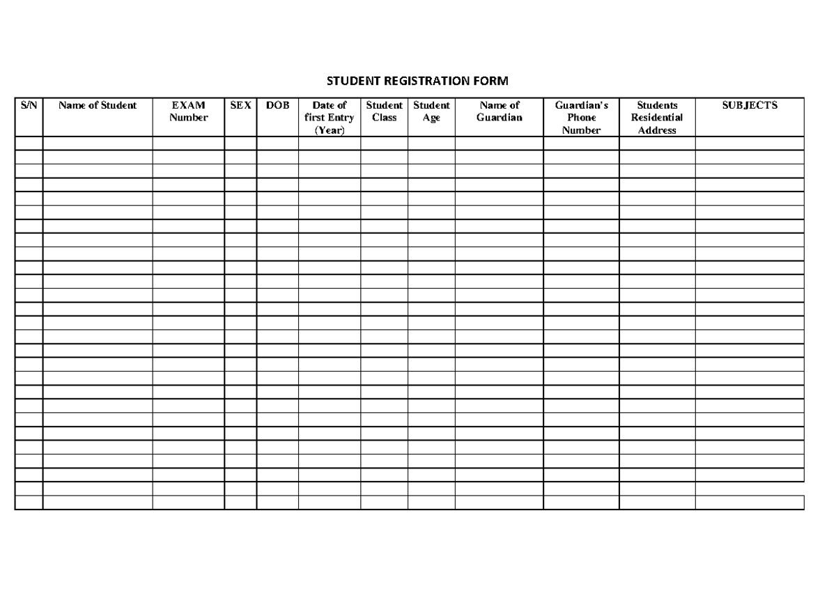 Student Registration FORM - Computer Science - STUDENT REGISTRATION ...