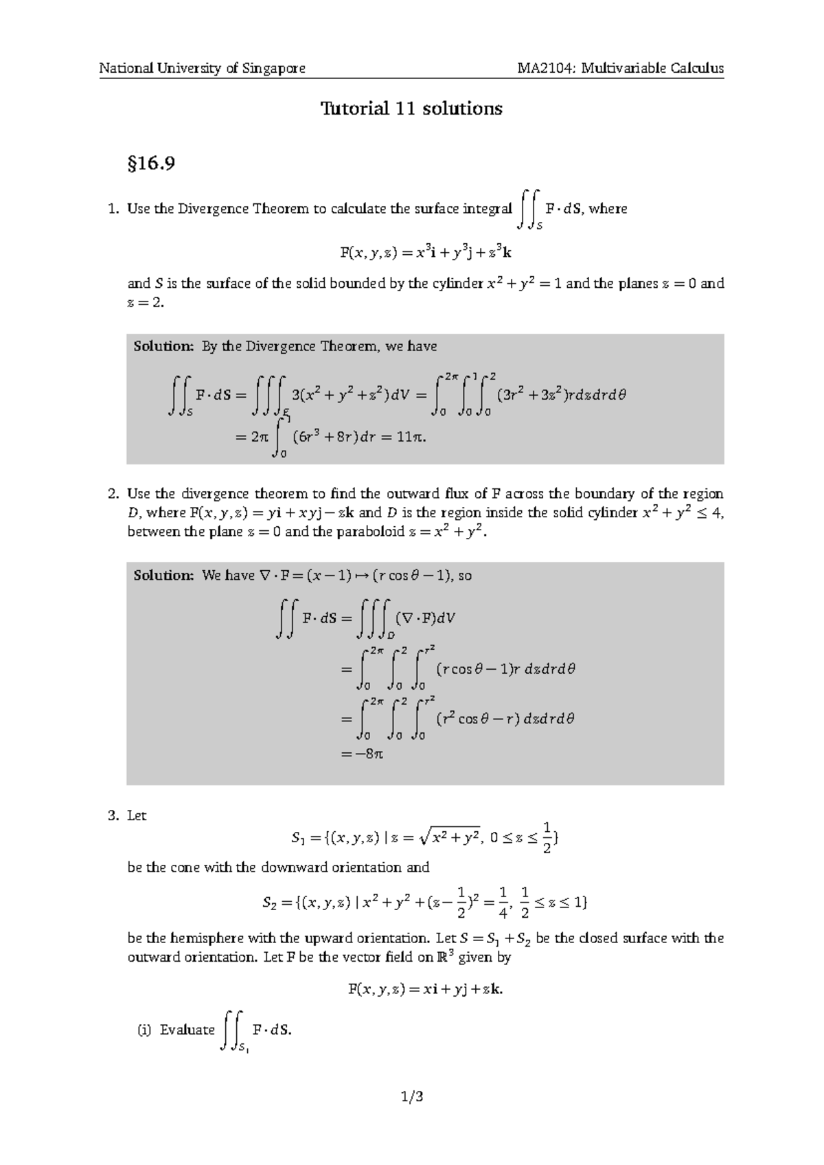 Tutorial 11 sol - National University of Singapore MA2104 ...