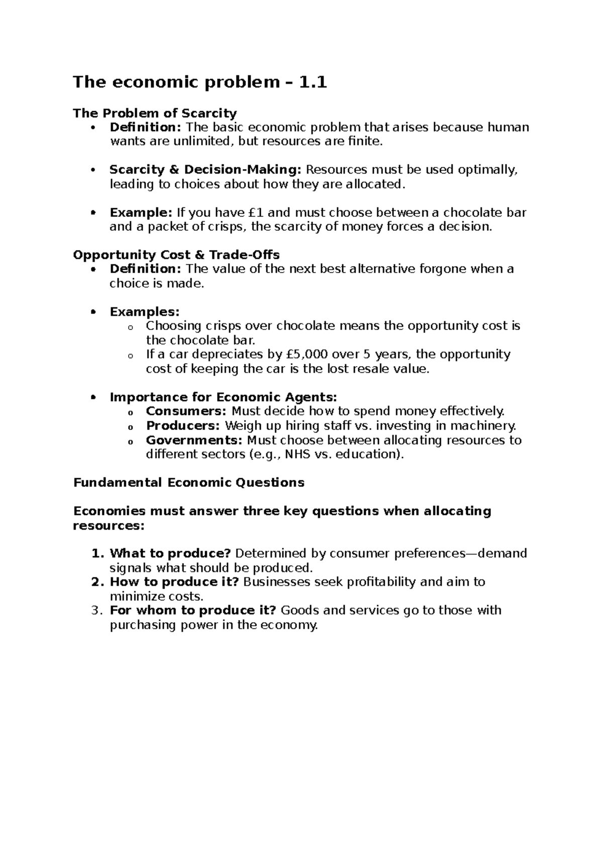 Econ 101: Scarcity, Opportunity Cost, and Business Objectives Notes ...