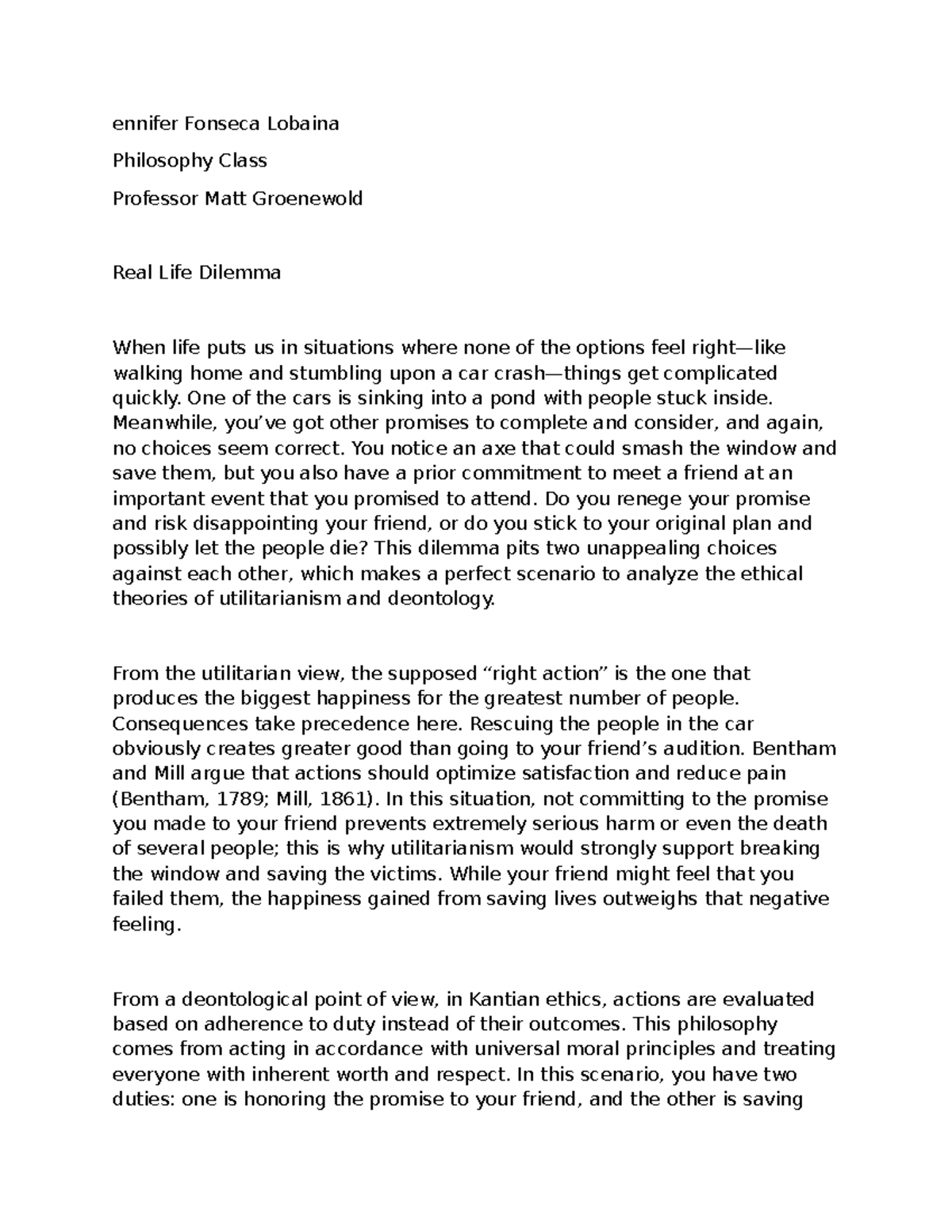 PHIL 101 Unit 5 Writing Assignment: Ethical Dilemmas in Real Life - Studocu