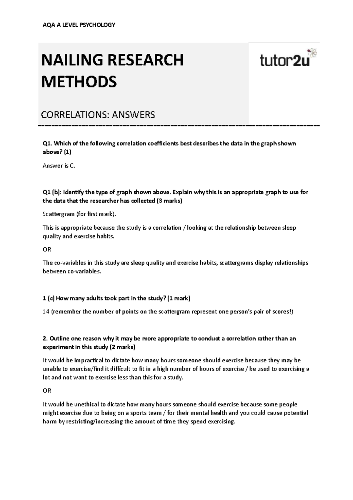 AQA A LEVEL PSYCHOLOGY: Correlations Between Exercise and Sleep ...