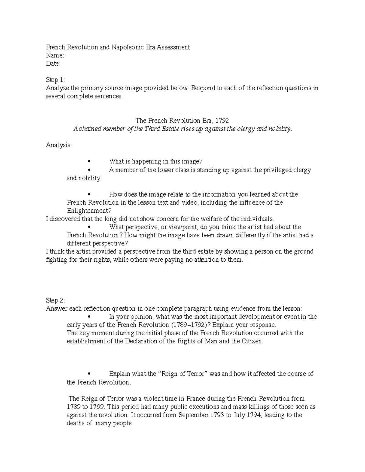 French Revolution & Napoleonic Era Assessment - Final Exam Notes - Studocu