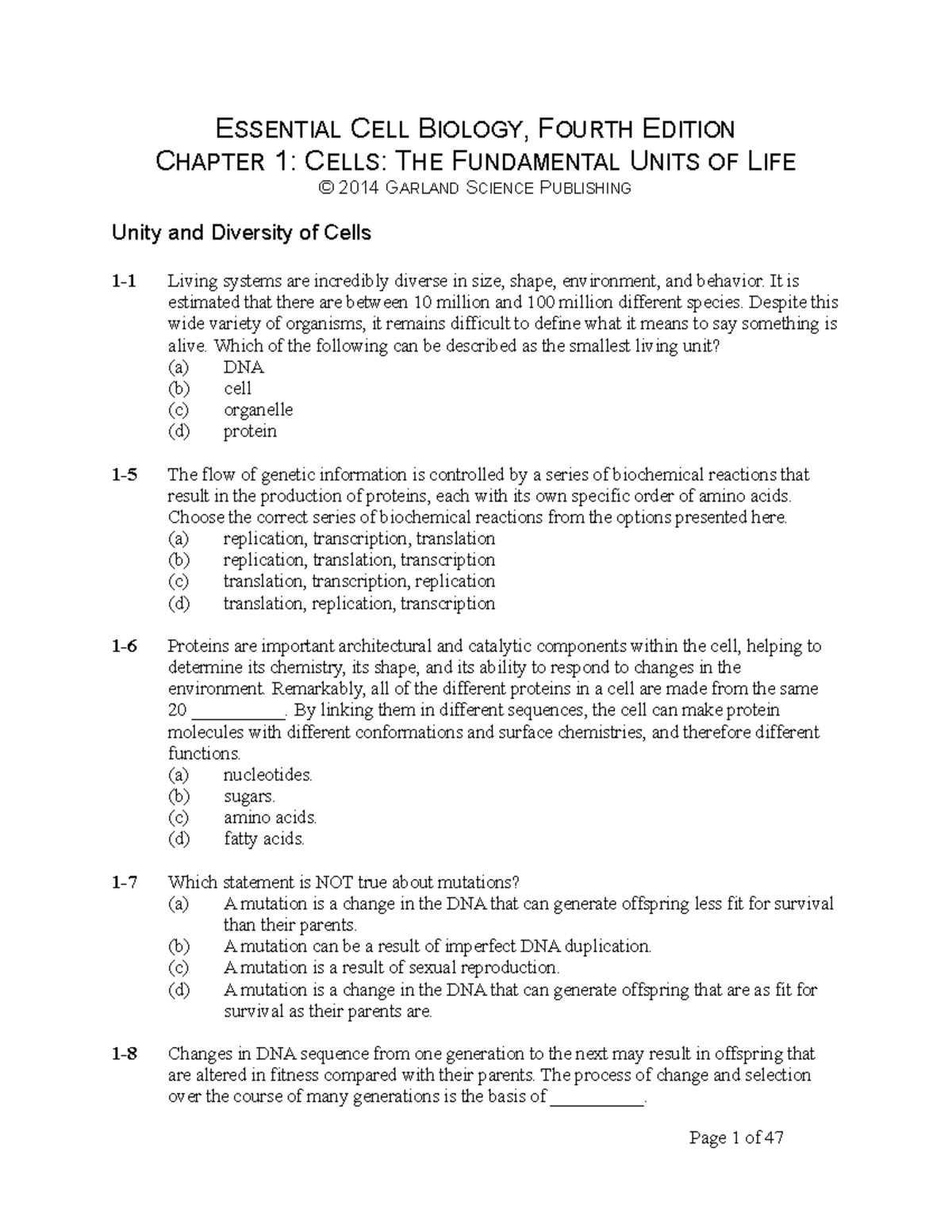 Midterm-1 Question Bank: Essential Cell Biology Chapters 1 & 4 - Studocu
