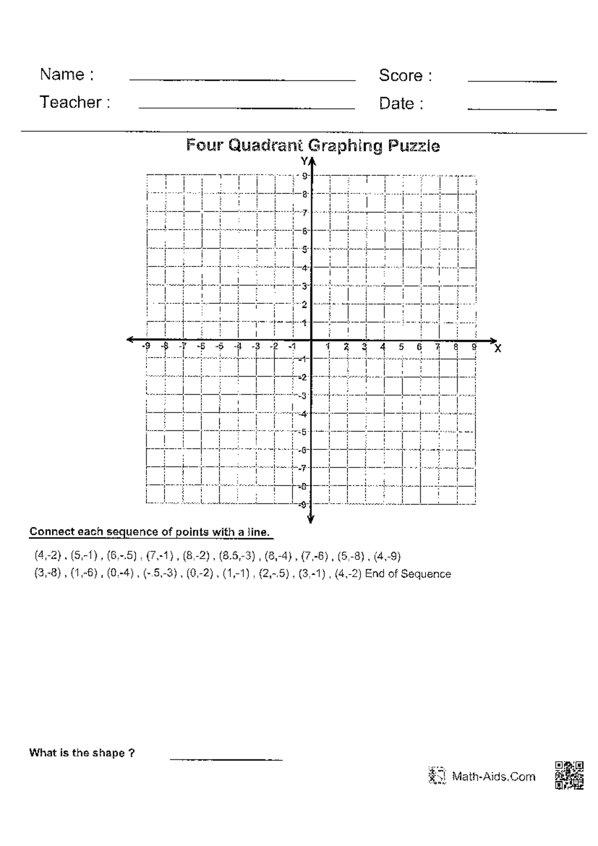 Four Quadrant Graphing Puzzle: Shape Identification Exercise - Studocu