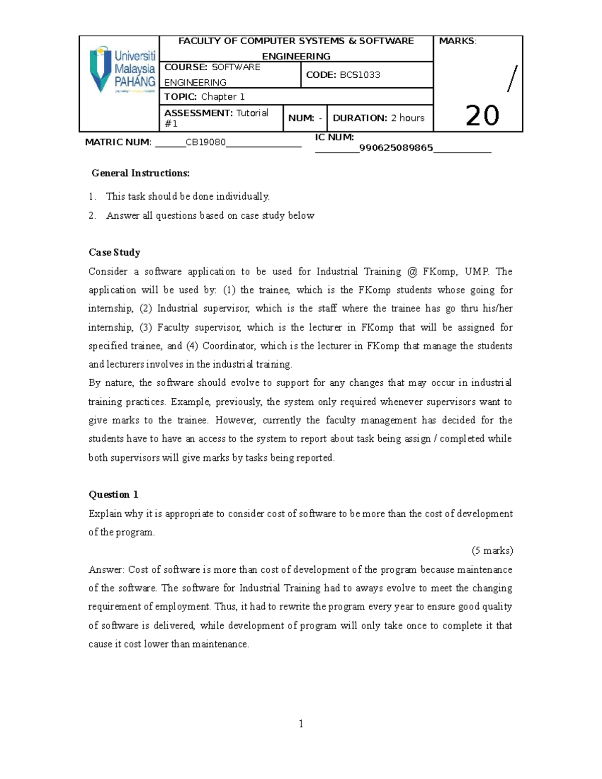 BCS Software Engineering Tutorial 1: Chapter 1 Case Study Analysis ...