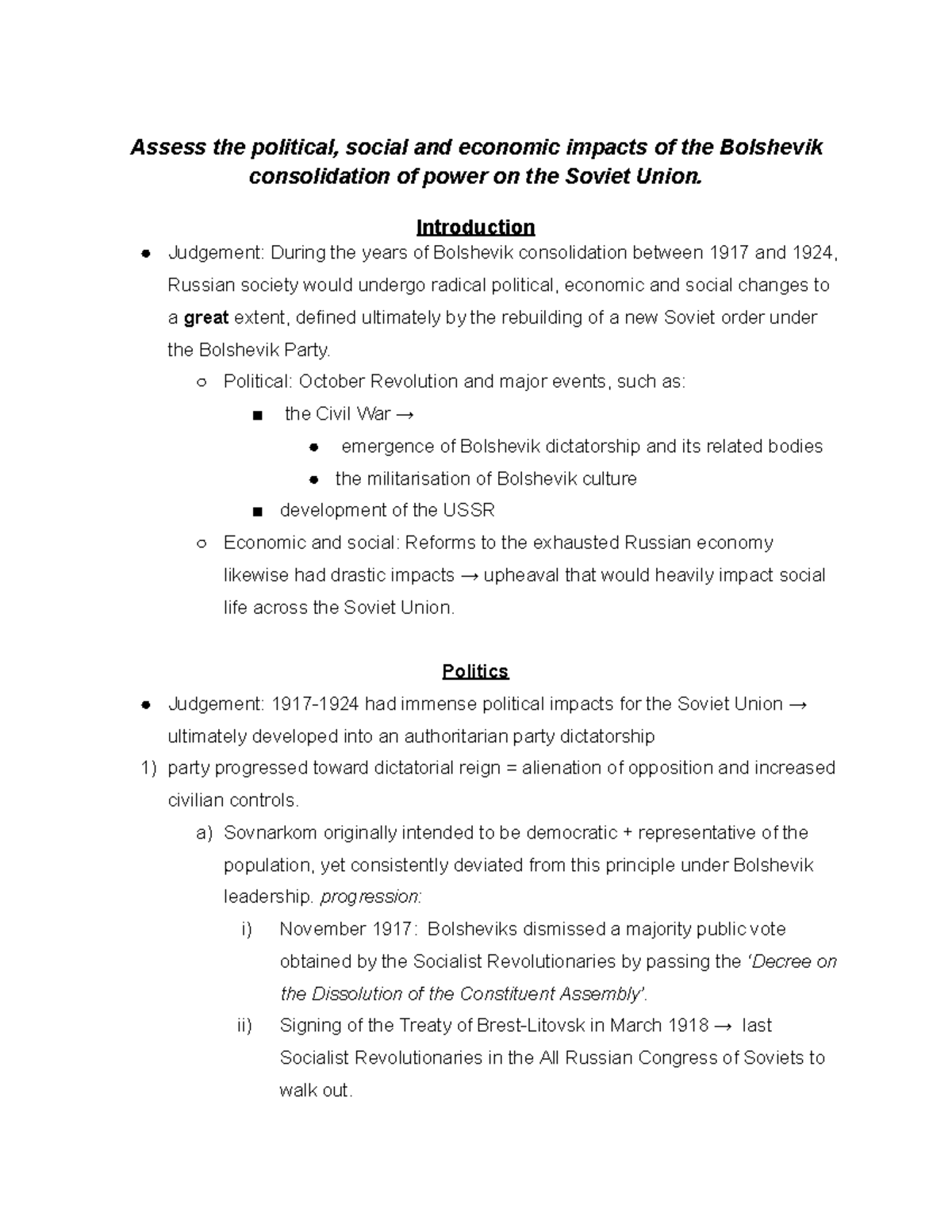 Bolshevik Consolidation of Power: Political, Social & Economic Impacts ...