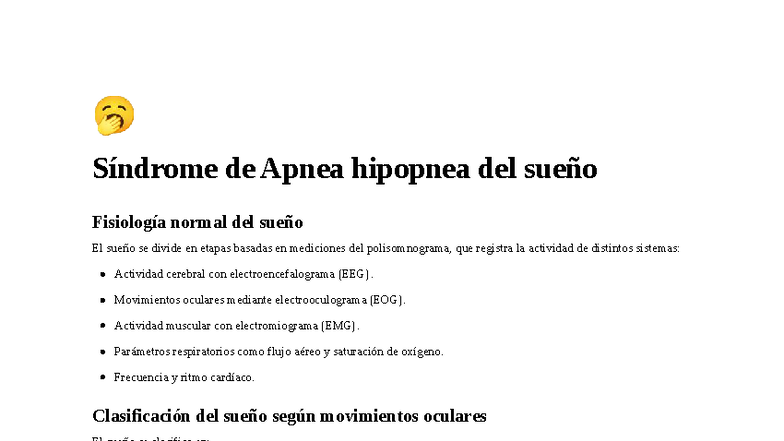 Síndrome de Apnea Hipopnea del Sueño: Fisiología y Diagnóstico - Studocu