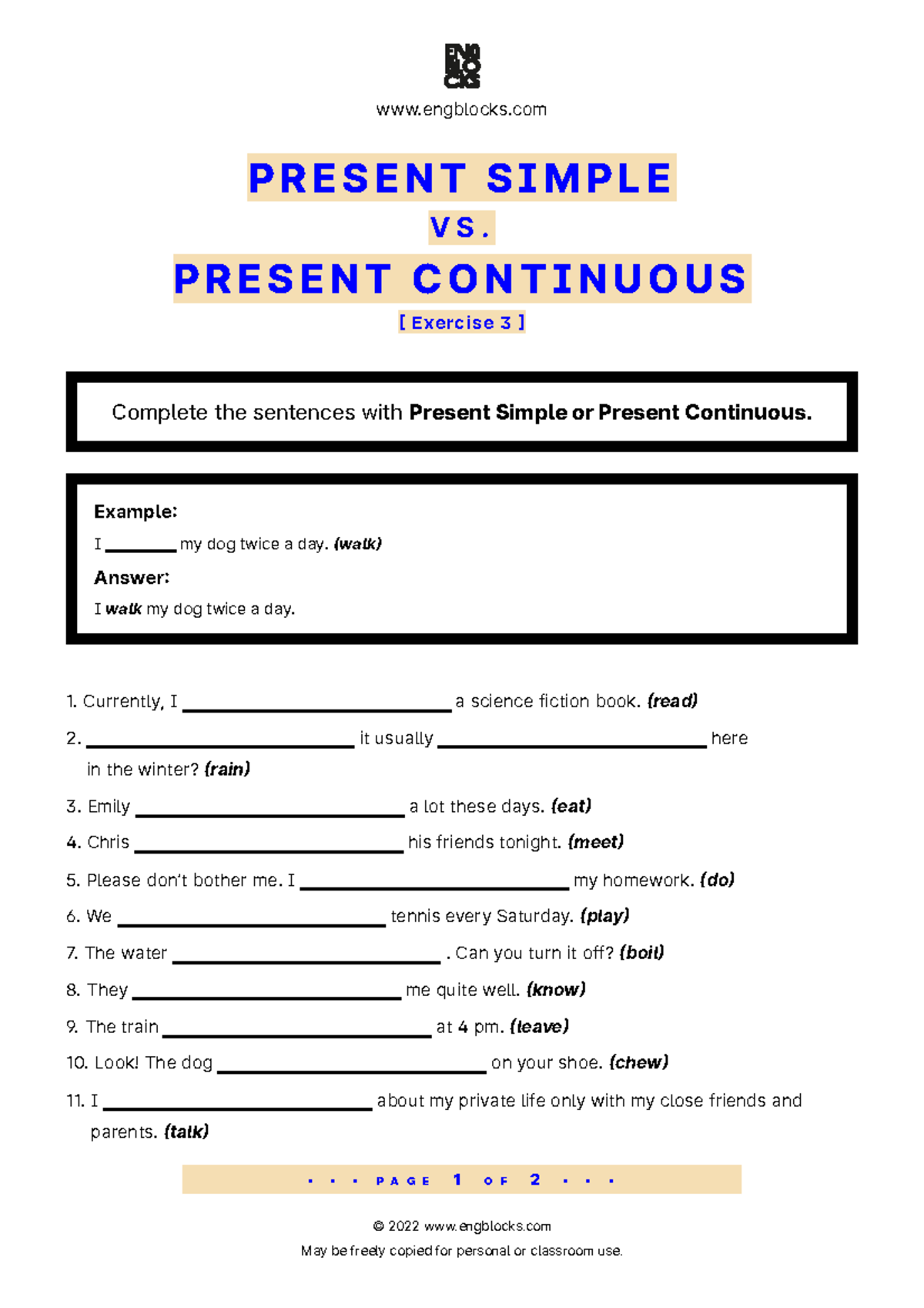 Present Simple vs. Present Continuous Worksheet (Exercise 3) - Studocu