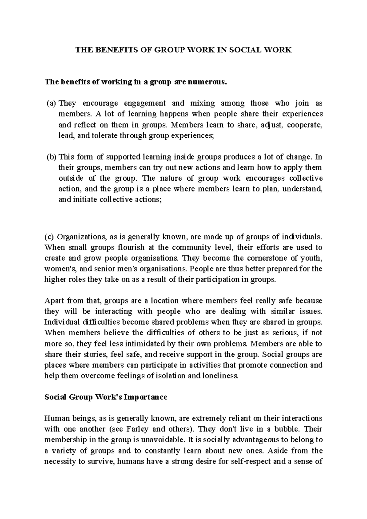 Benefits of Group Work in Social Work: Insights and Importance - Studocu