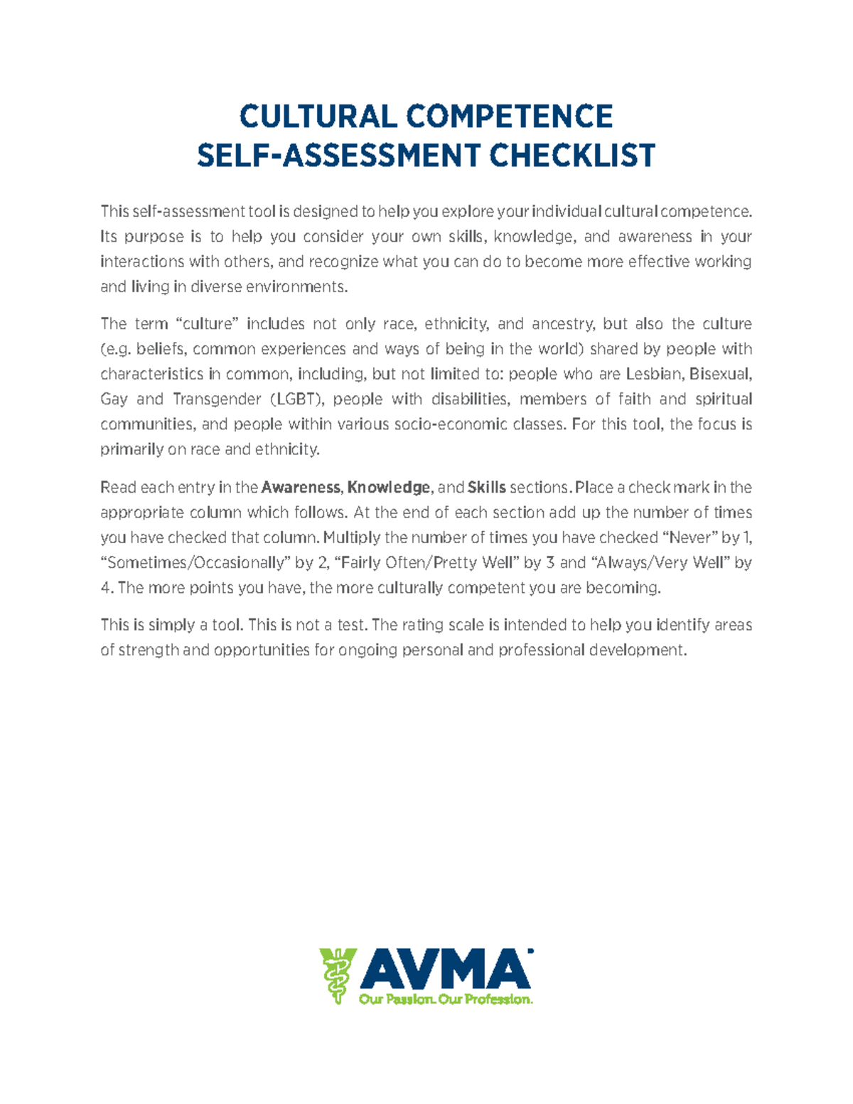 Cultural Competence Self-Assessment Checklist: A Guide to Diversity ...