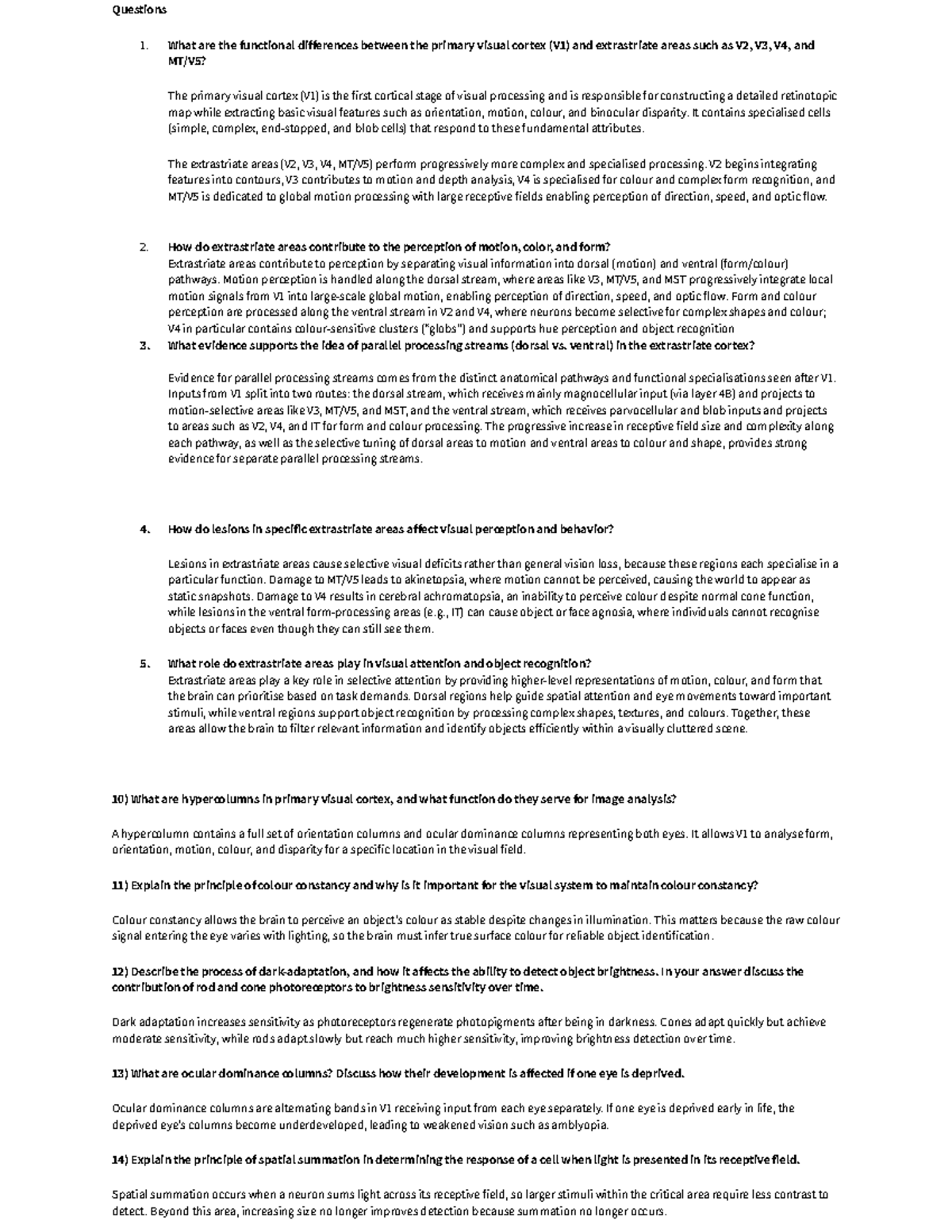 VISN2211 Final Exam: Functional Differences in Visual Processing - Studocu