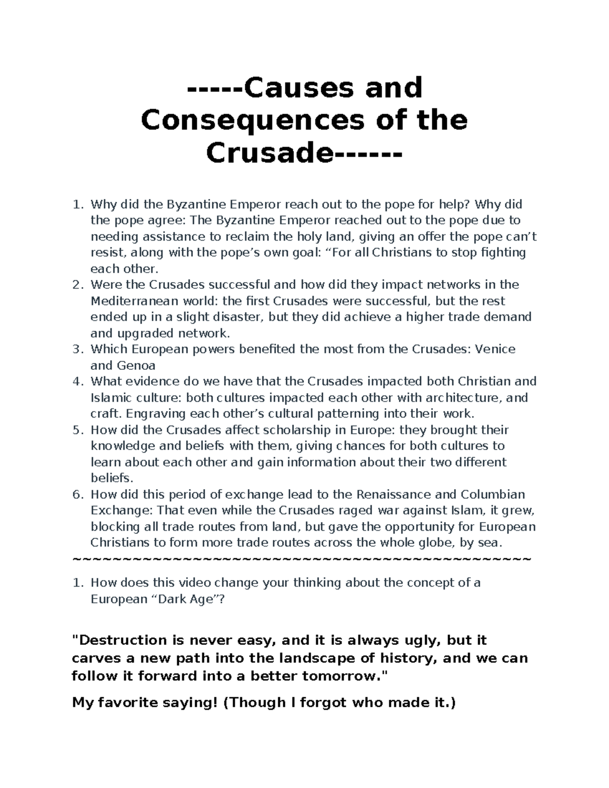 Causes and Consequences of the Crusades: A Historical Analysis - Studocu