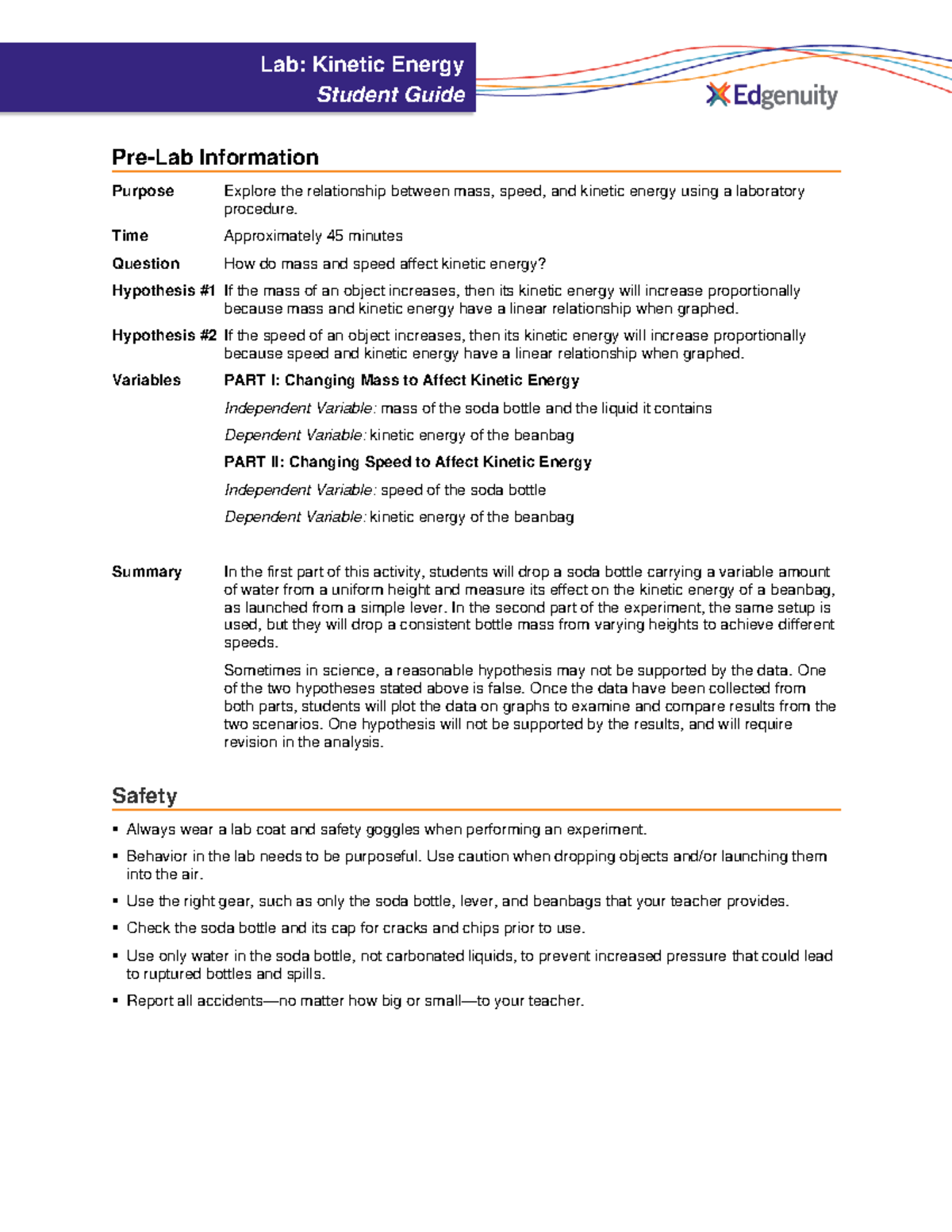 Lab: Kinetic Energy - Student Guide for PHYS 101 Lab Experiment - Studocu