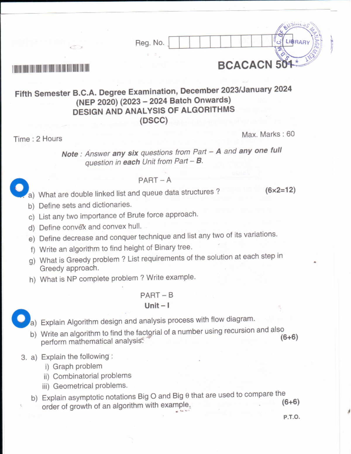 BCACACN 501 Design and Analysis of Algorithms Exam Notes - Studocu