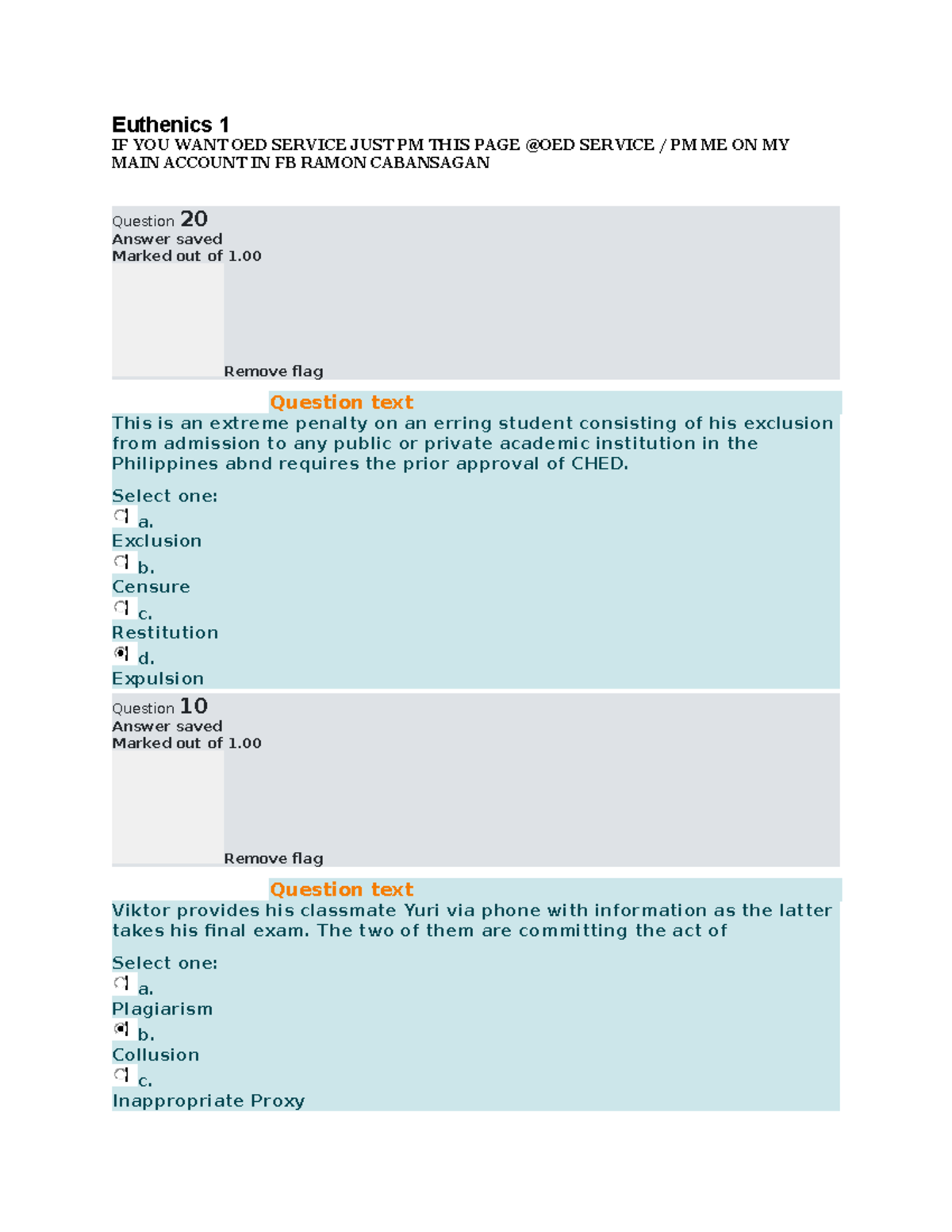 Euthenics 1 - Lecture Notes and Exam Questions Overview - Studocu
