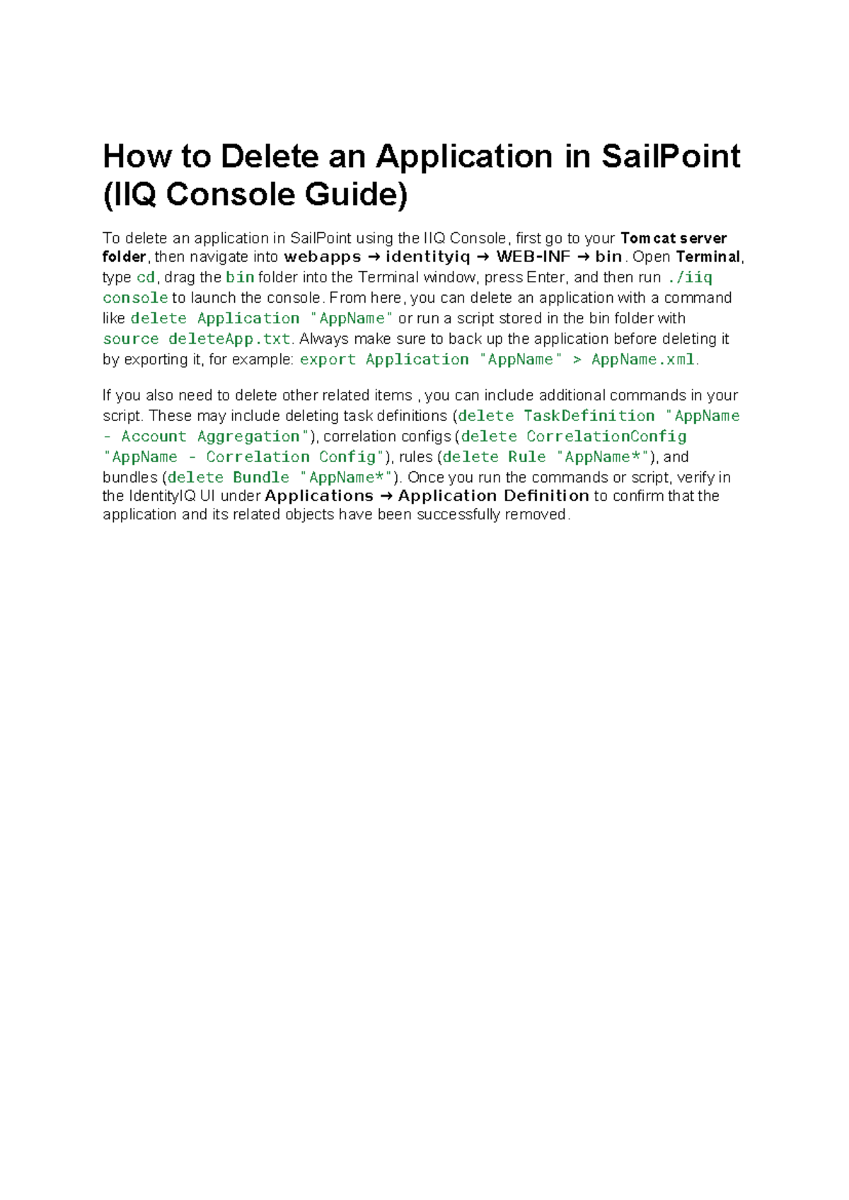 Deleting Applications in SailPoint: IIQ Console Instructions - Studocu