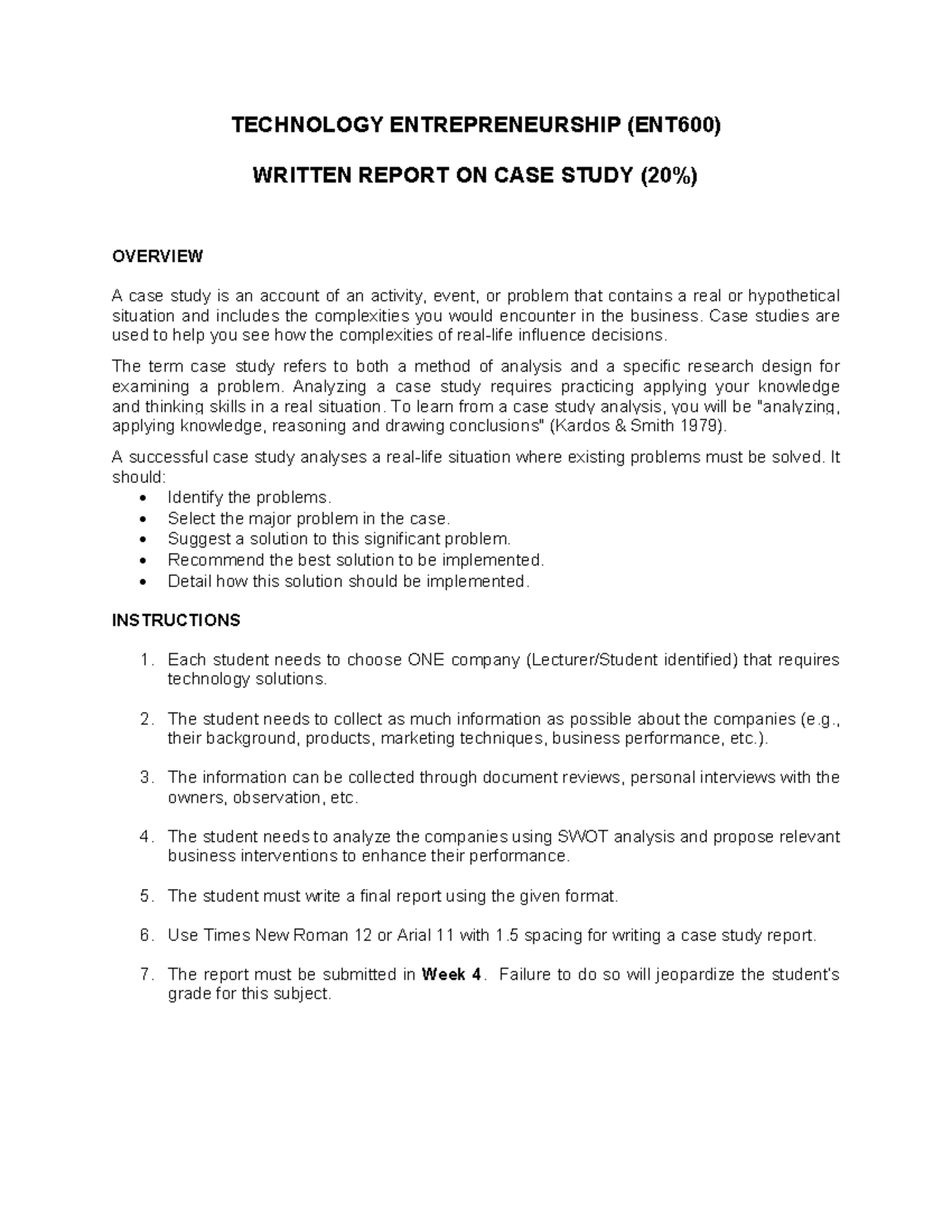 ENT600 Final Report on Technology Entrepreneurship Case Study - Studocu