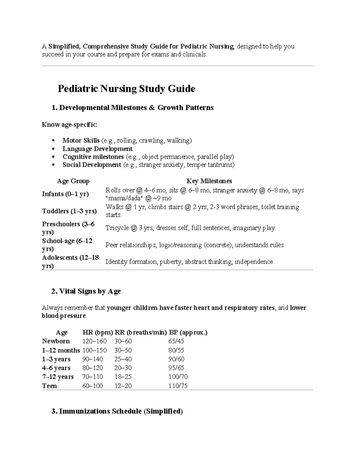 Pediatric Nursing Study Guide: Key Milestones & Care Tips - Studocu