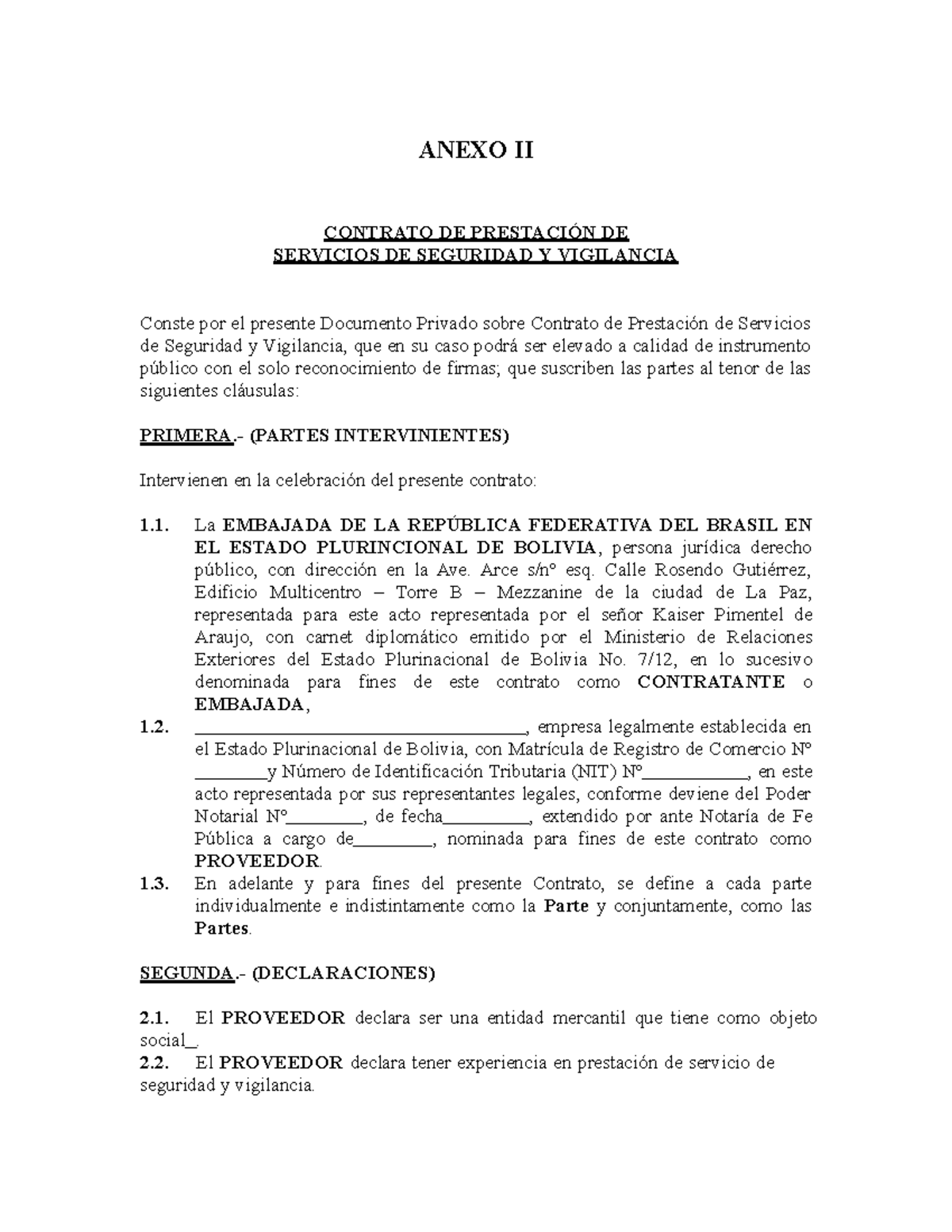 Modelo de Contrato de Prestación de Servicios de Seguridad y Vigilancia ...