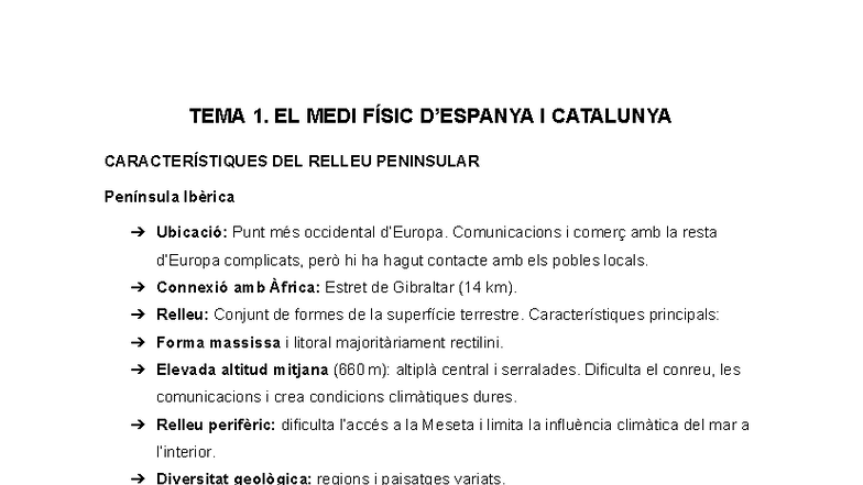 TEMA 1: EL MEDI FÍSIC I CATALUNYA - RESUMS DE GEOGRAFIA 2n BACH - Studocu