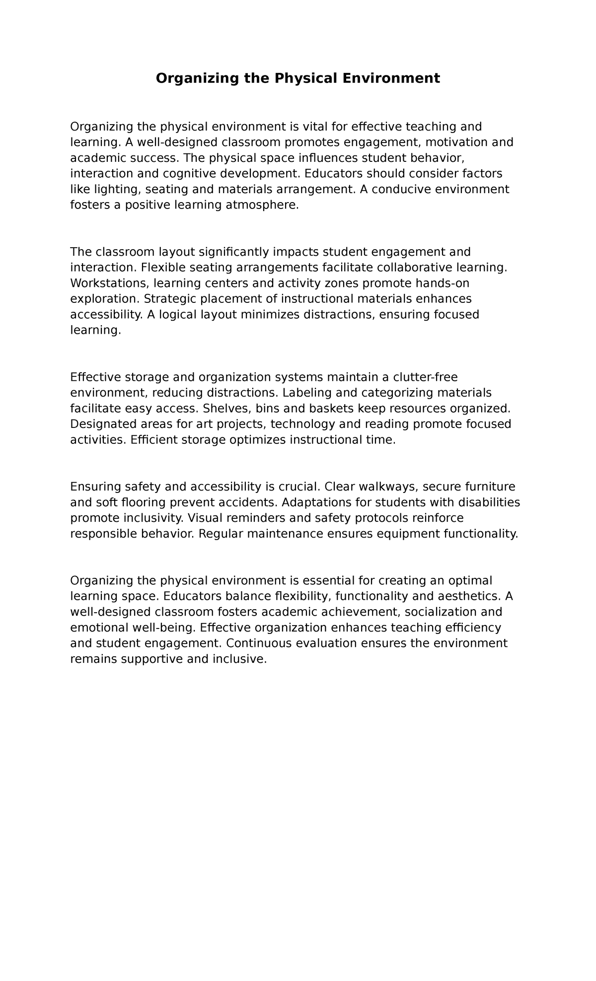 Effective Classroom Organization for Teaching and Learning - Studocu