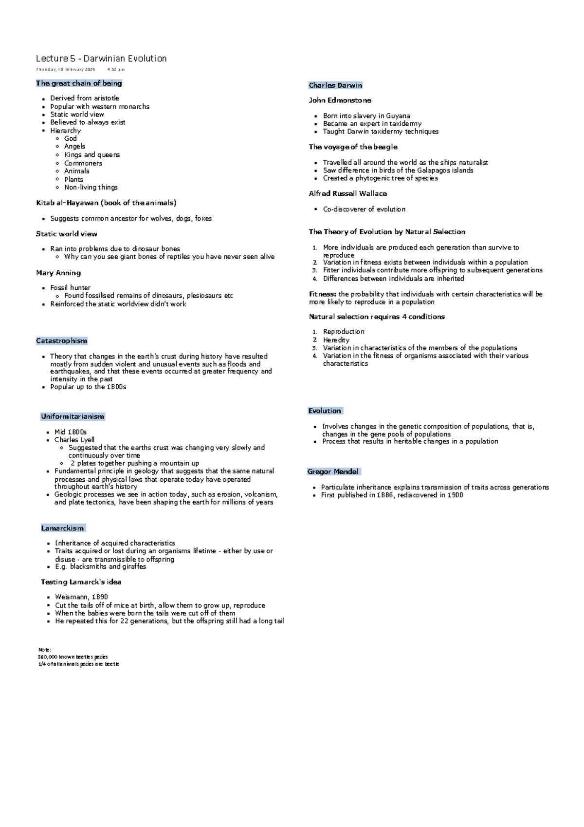 Lecture 5 - Darwinian Evolution - Studocu