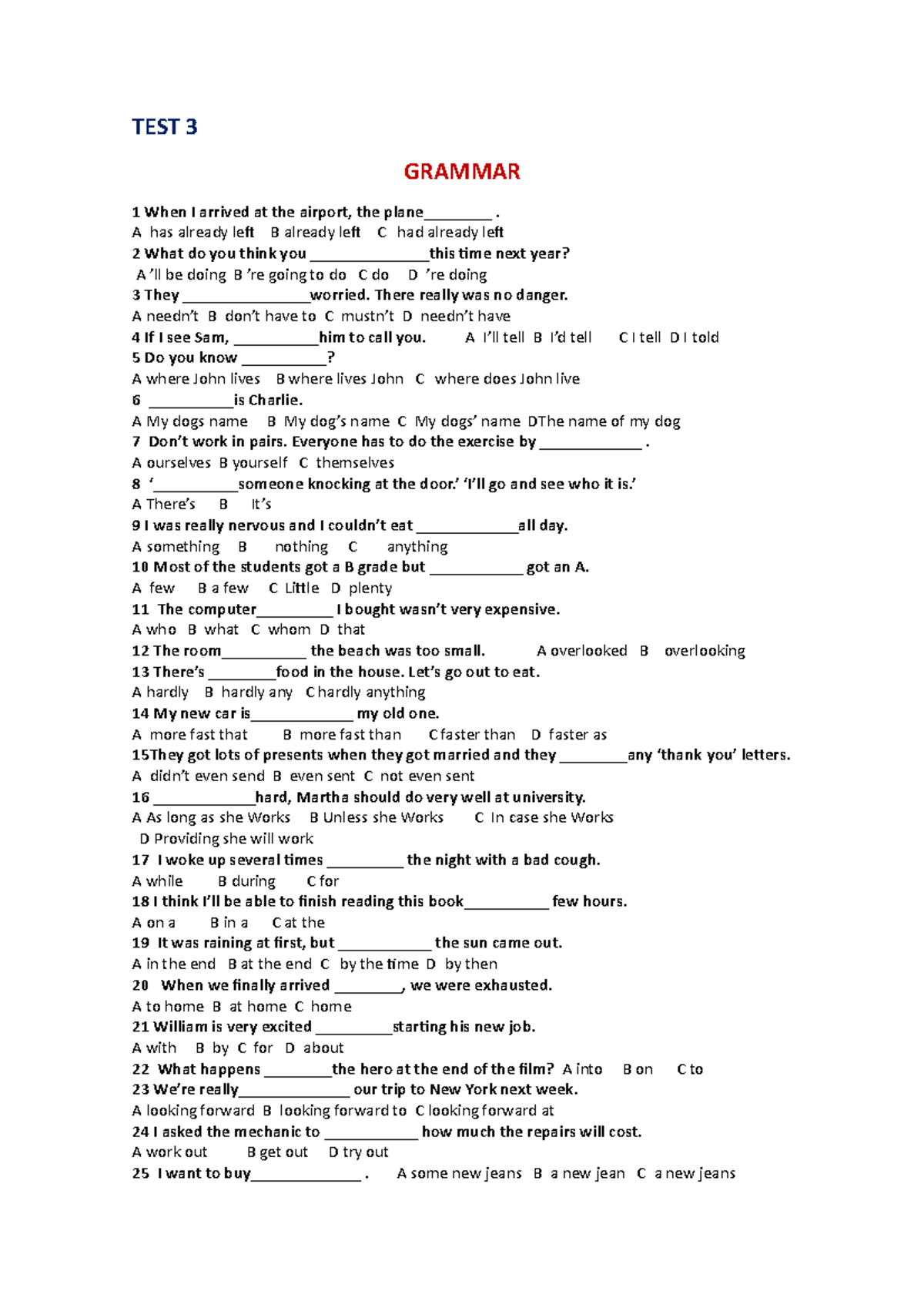 Test 3 - APTIS Grammar and Vocabulary Review - Studocu