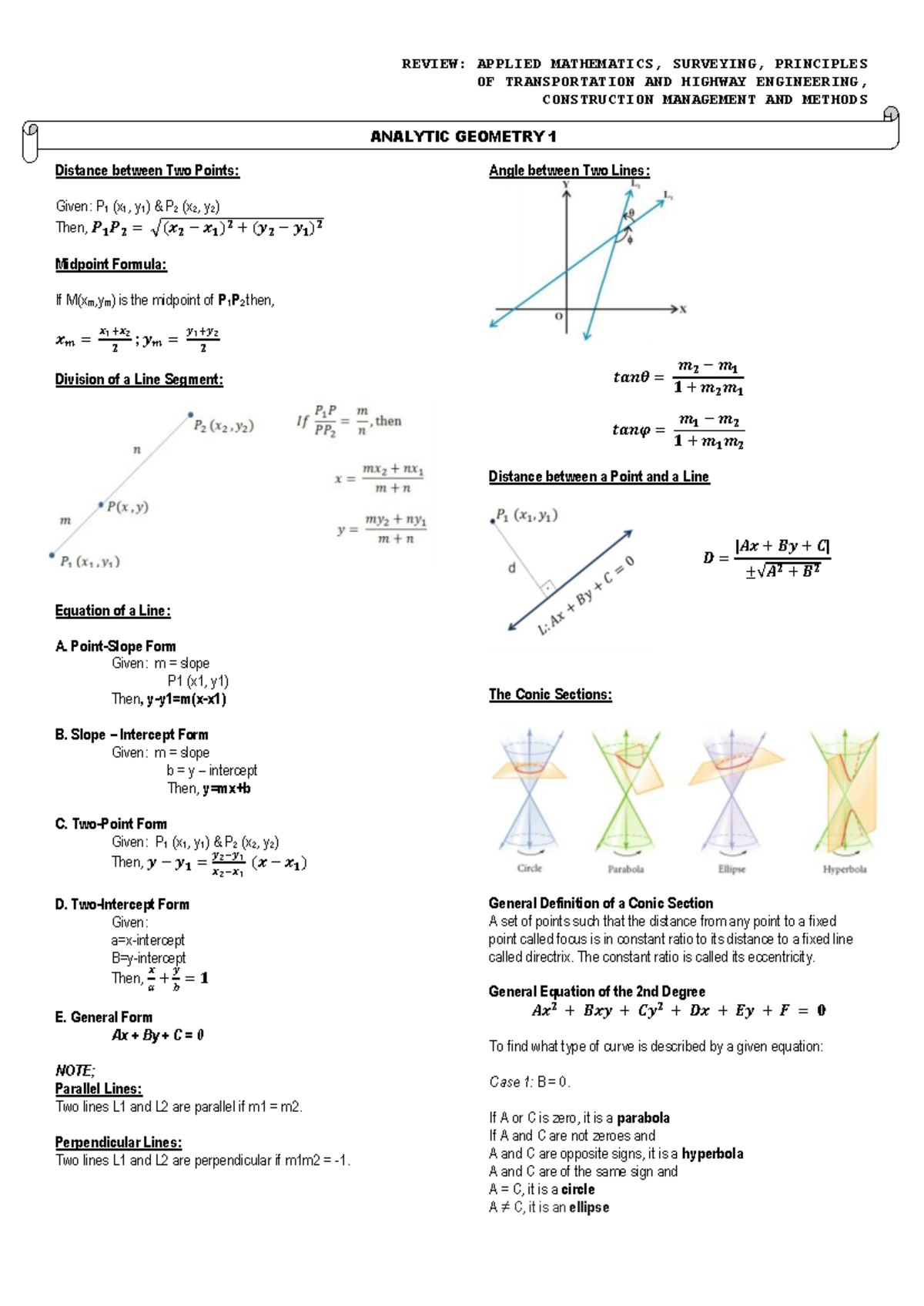 Analytic Geometry 1 - OF TRANSPORTATION AND HIGHWAY ENGINEERING ...