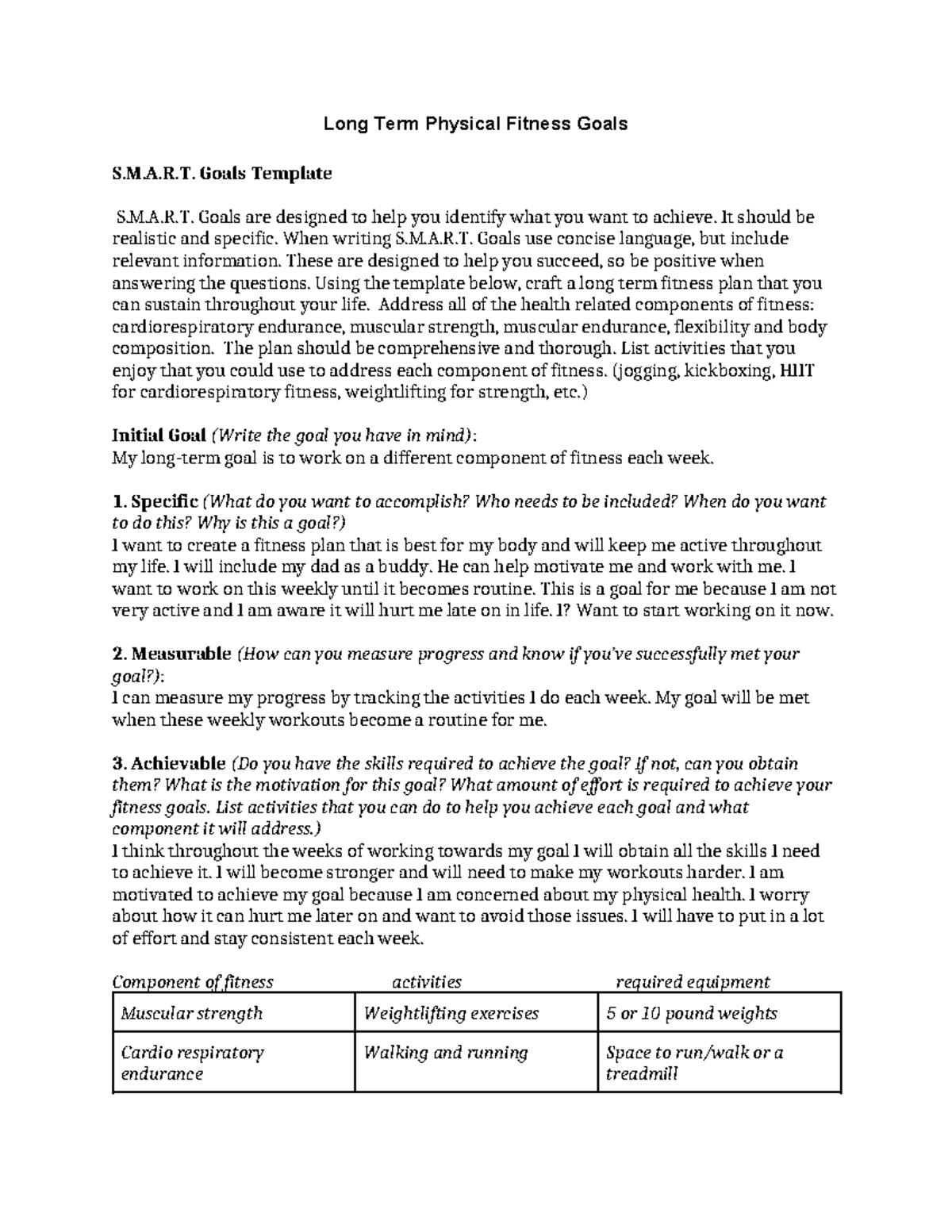 Long term - wow - Long Term Physical Fitness Goals S.M.A.R. Goals ...