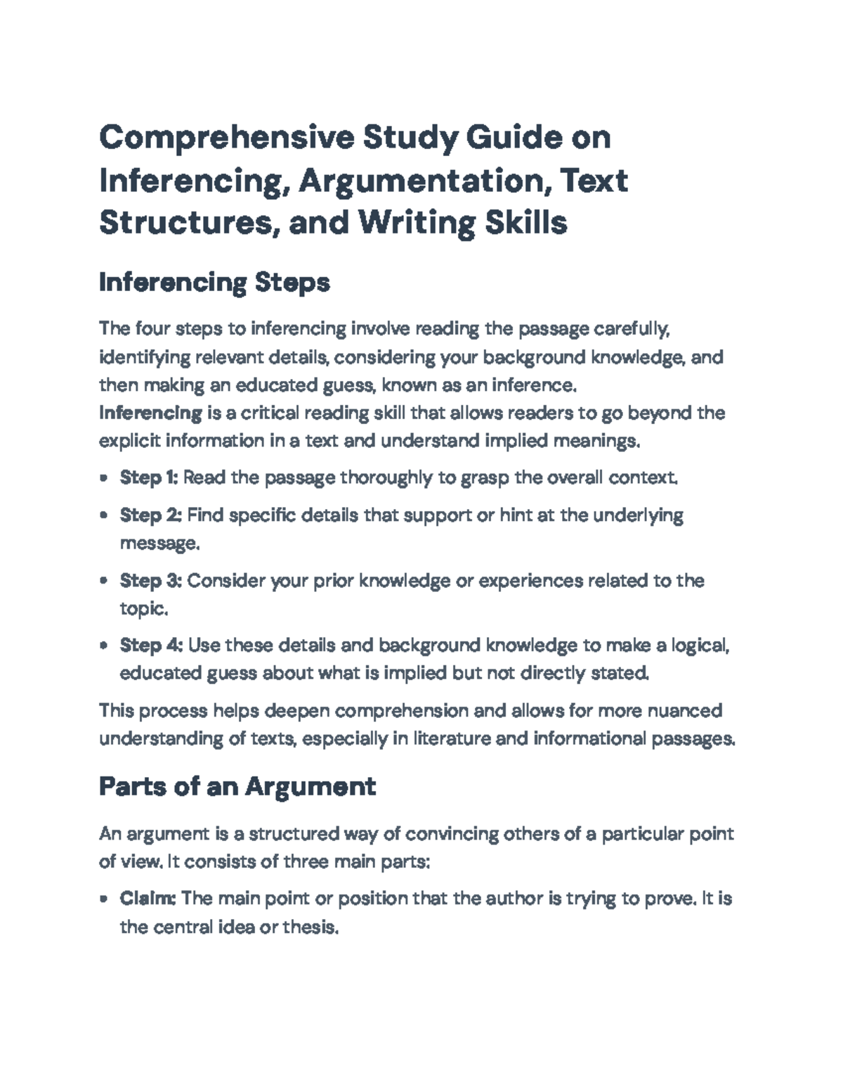 Comprehensive Study Guide on Writing Skills, Argumentation ...