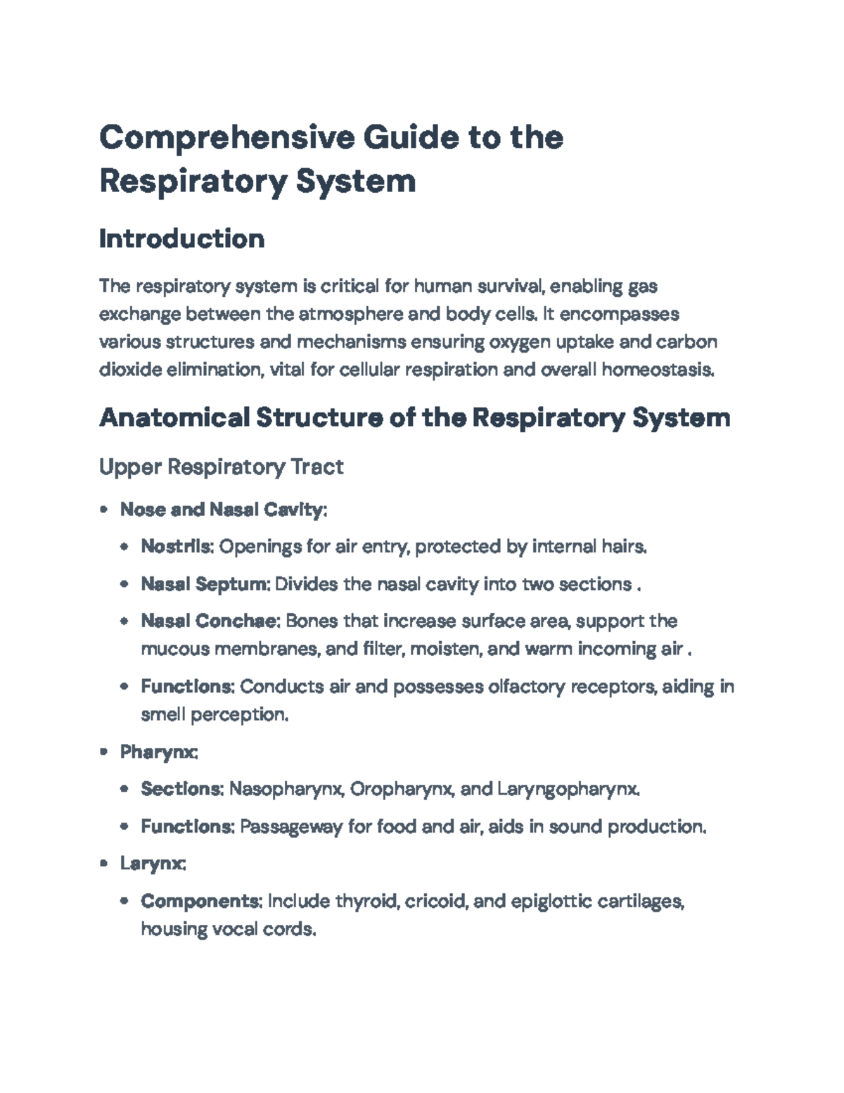 Comprehensive Study on Respiratory System Anatomy & Physiology - Studocu