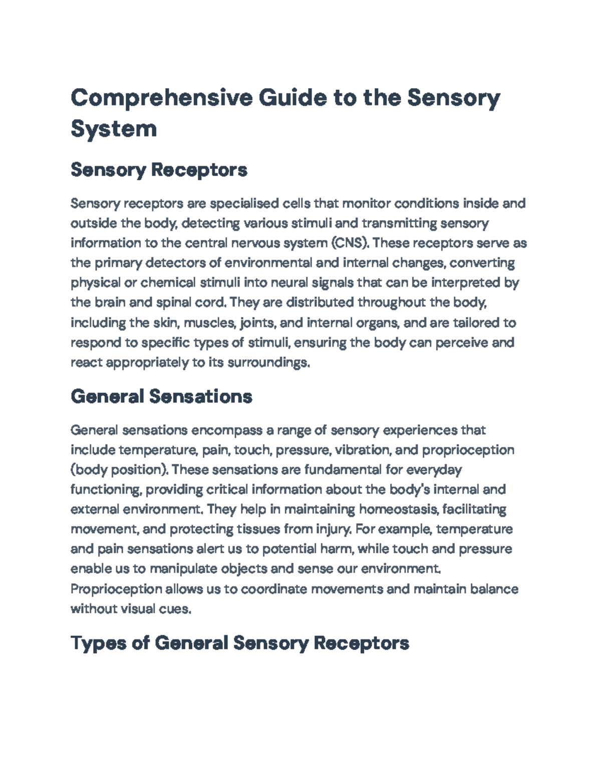 Comprehensive Overview of the Sensory System and Its Functions - Comprehensive Guide to the ...