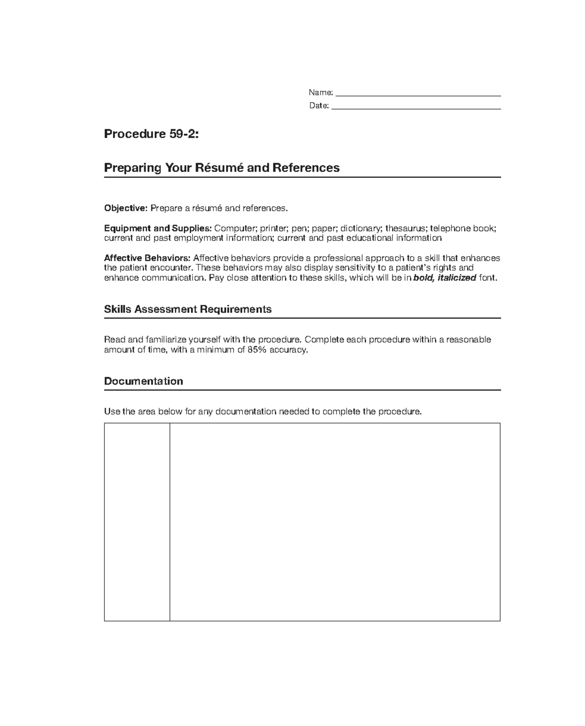 Procedure 59-2: Preparing Your Résumé and References Guide - Studocu