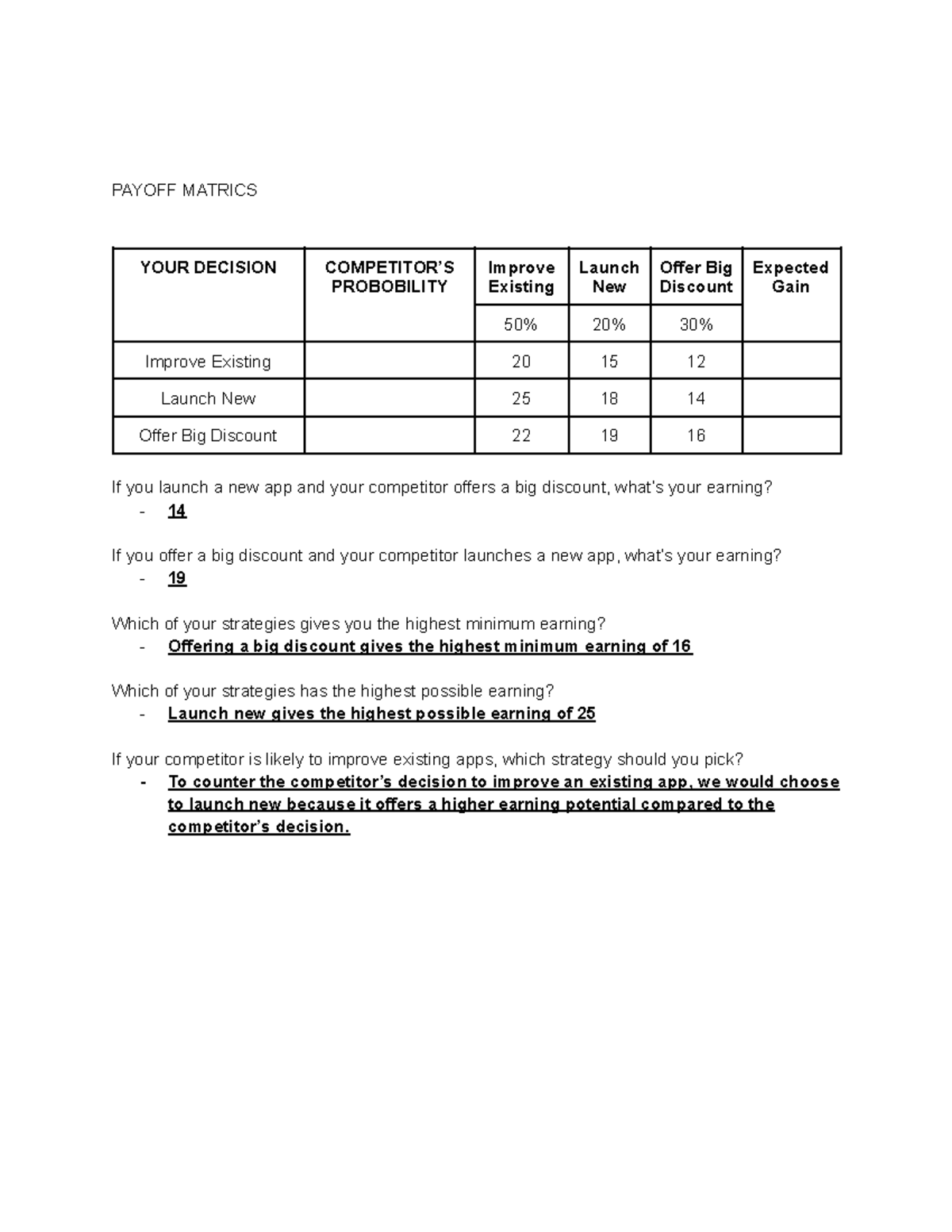 P2 Module 10 Activity: Decision Probability & Payoff Matrices - Studocu