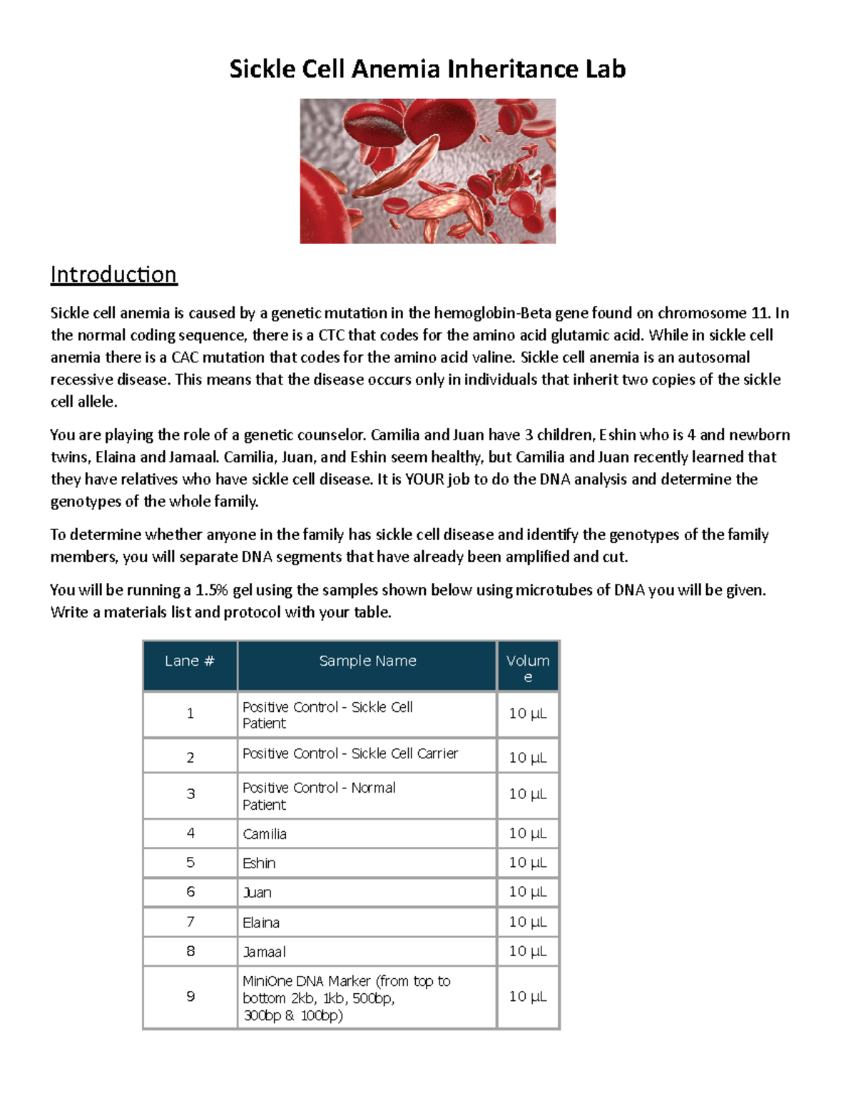 Sickle Cell Anemia Inheritance Lab Analysis & Genetic Counseling - Studocu