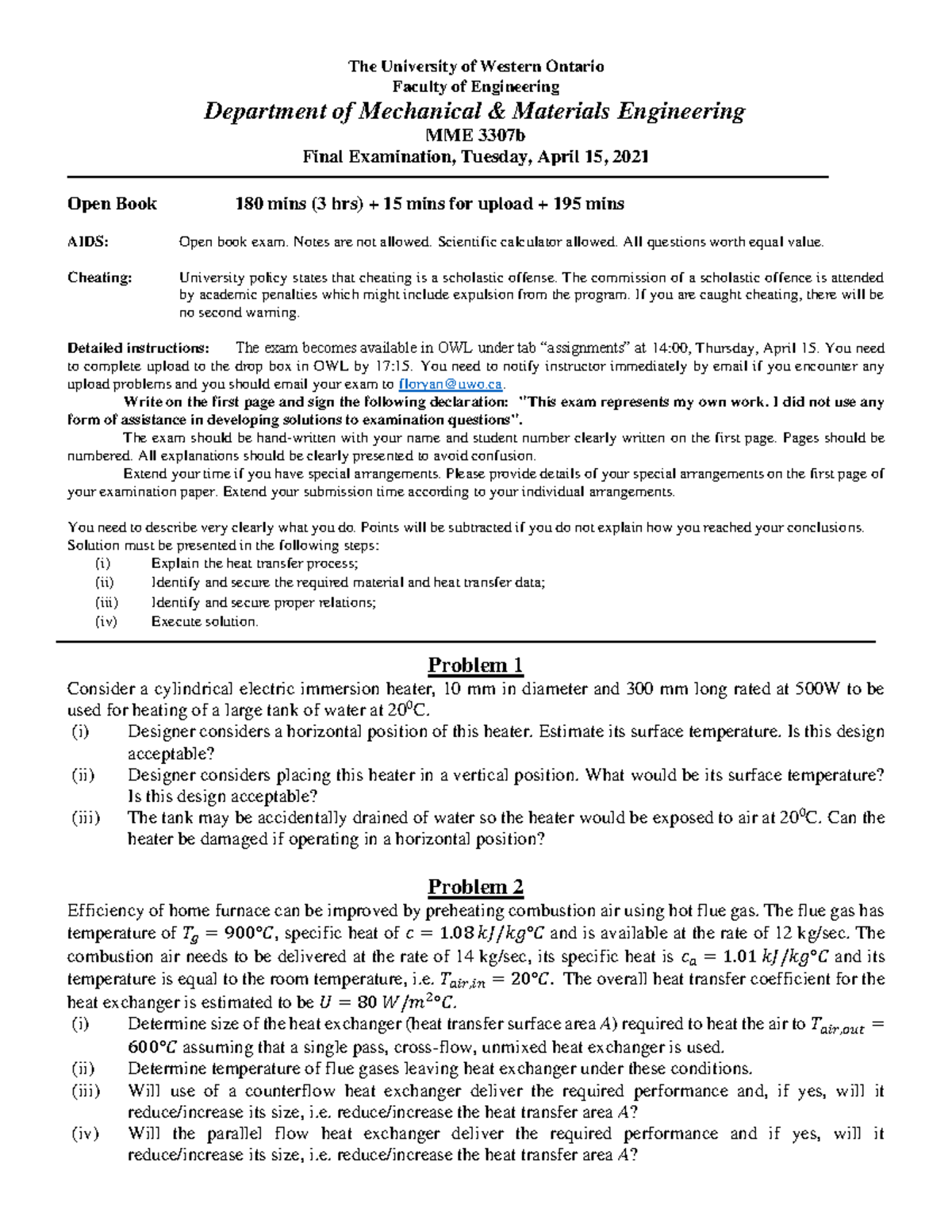 2021-Final Exam - April 15 - The University of Western Ontario Faculty ...