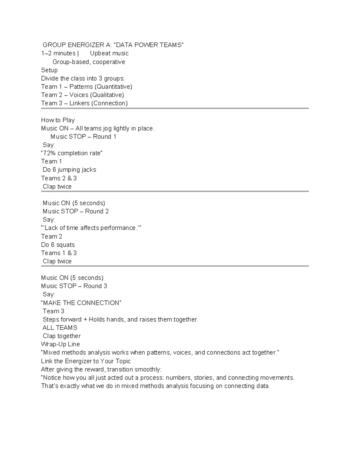 Energizer A: Connecting Data in Mixed Methods Analysis - Studocu