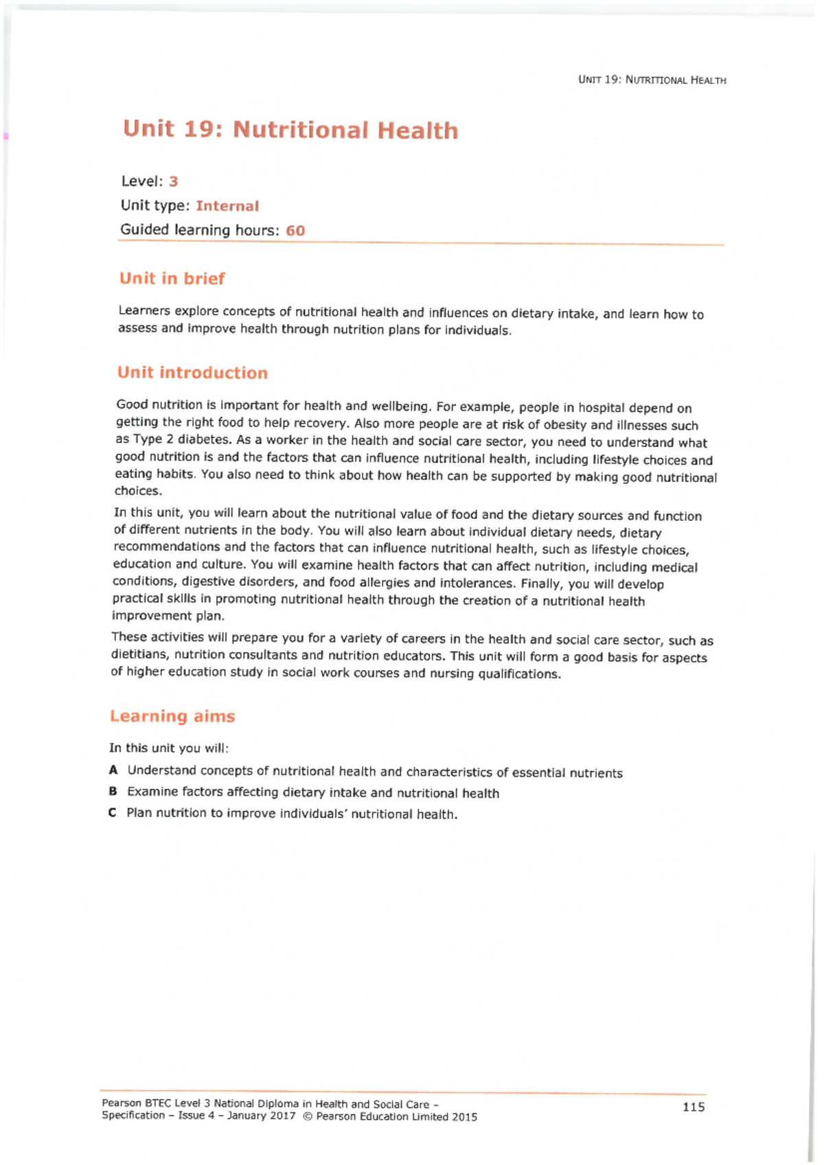 Unit 19 Nutritional Health Overview: Understanding & Planning for ...