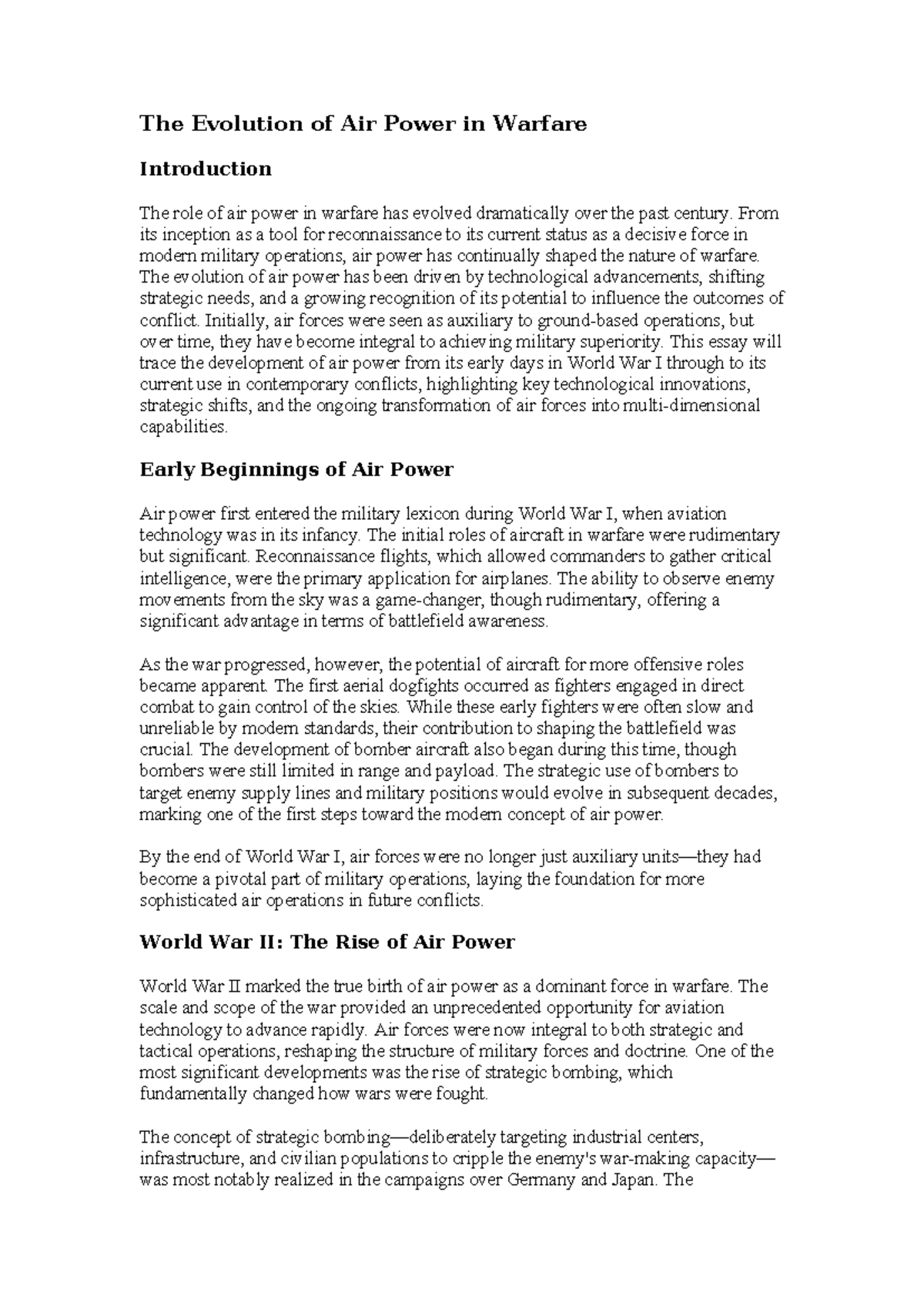 The Evolution of Air Power in Warfare: A Historical Overview - Studocu
