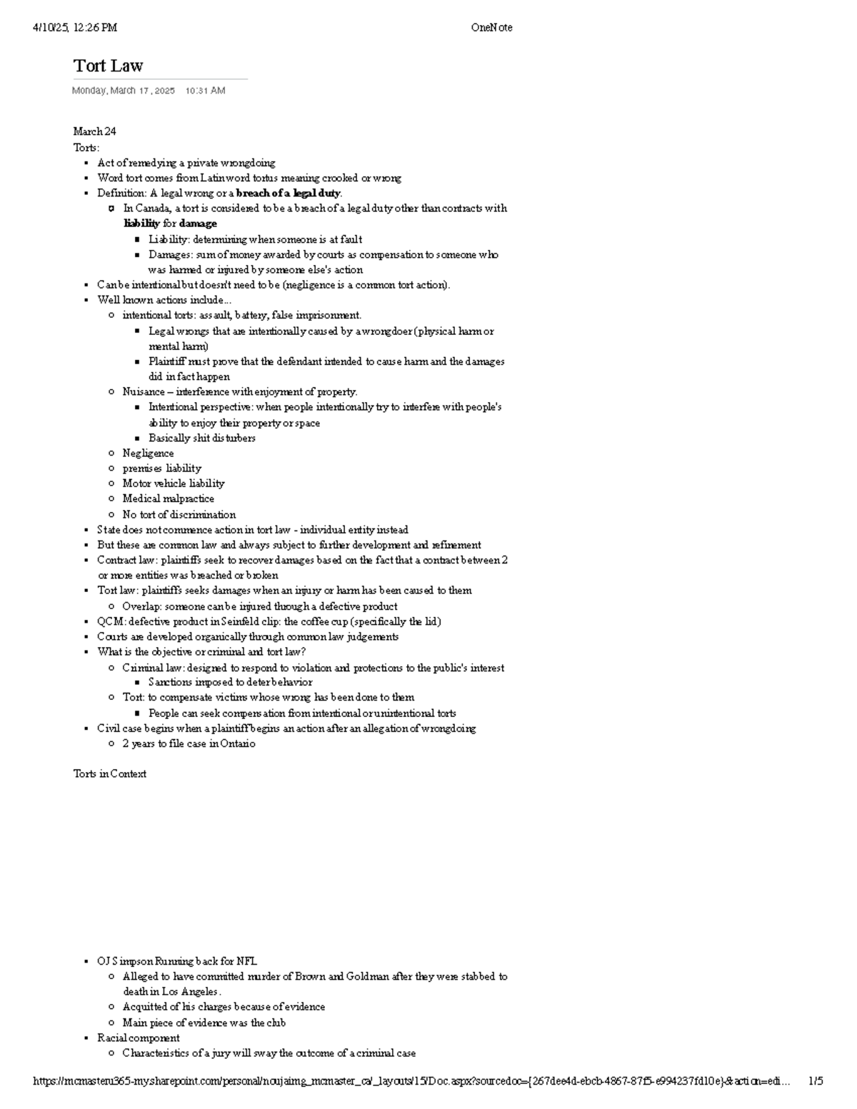 Tort law overview and key concepts for 2PP3 students - Studocu