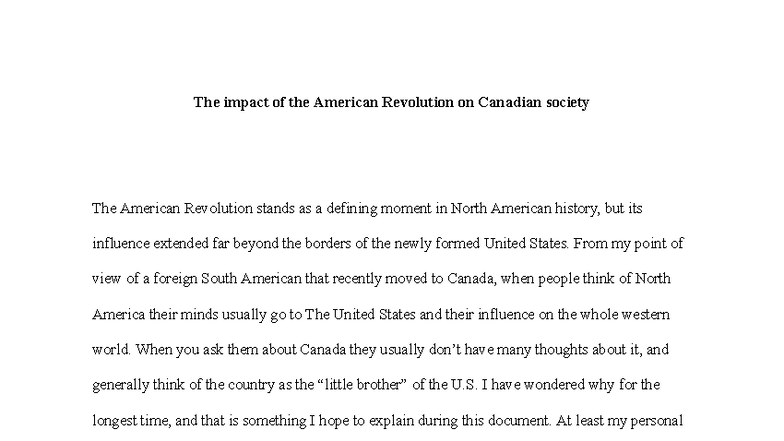 The Impact of the American Revolution on Canadian Society: A Study ...