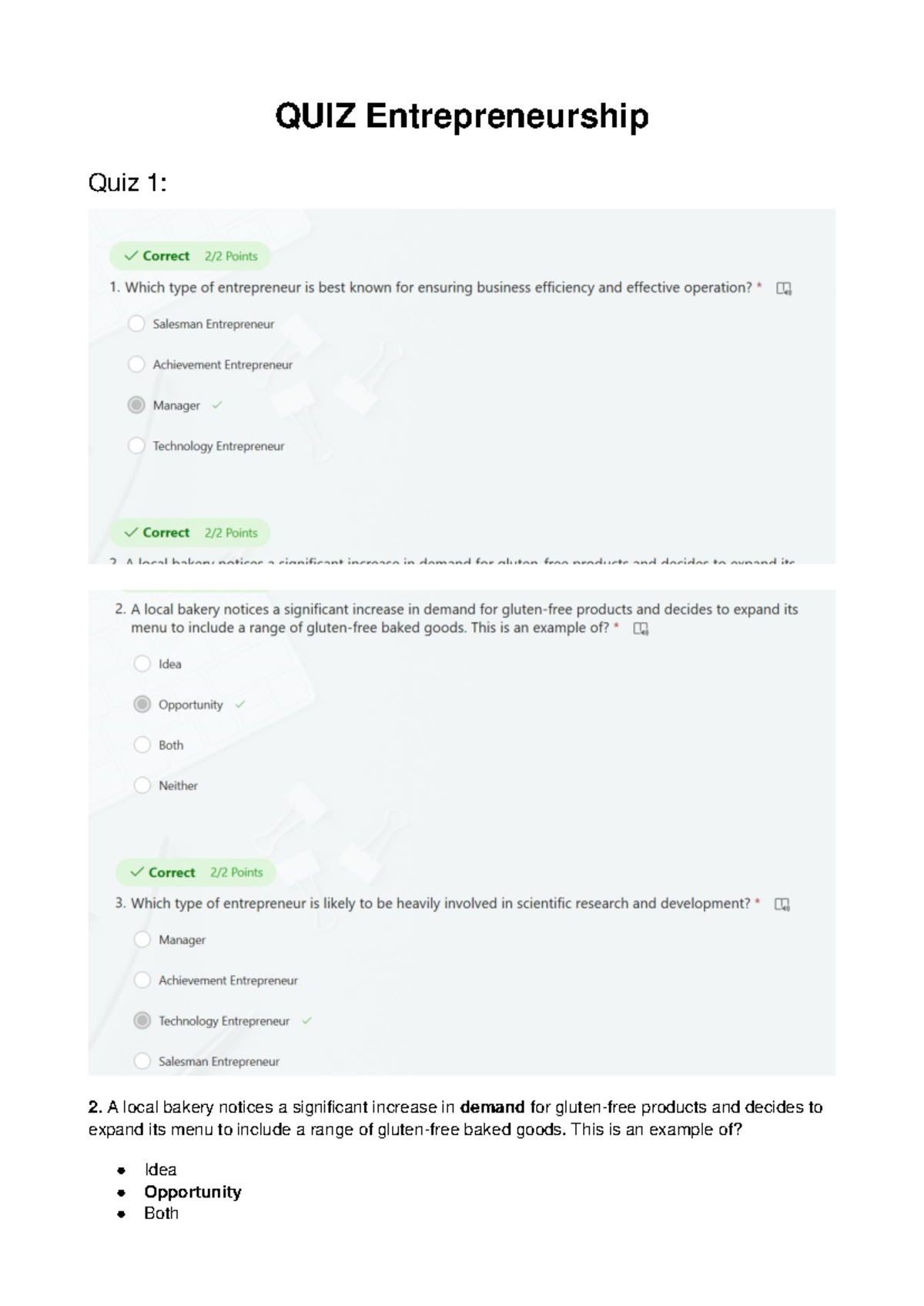 QUIZ ENTR 101: Understanding Entrepreneurial Concepts and Opportunities ...