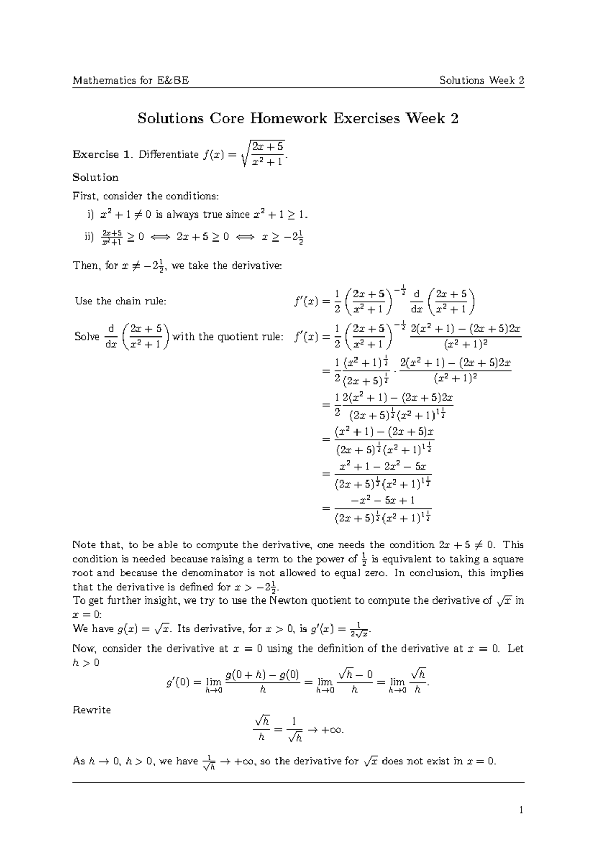 Math EBE HW2 Solutions: Core Homework Exercises - Studeersnel