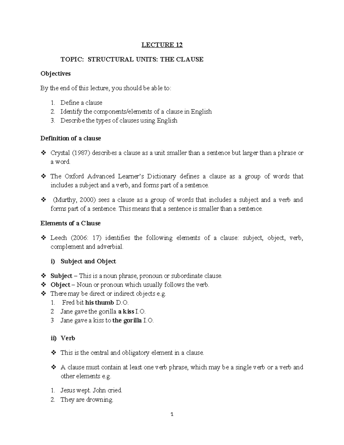 LECTURE 12: STRUCTURAL UNITS - UNDERSTANDING THE CLAUSE - Studocu