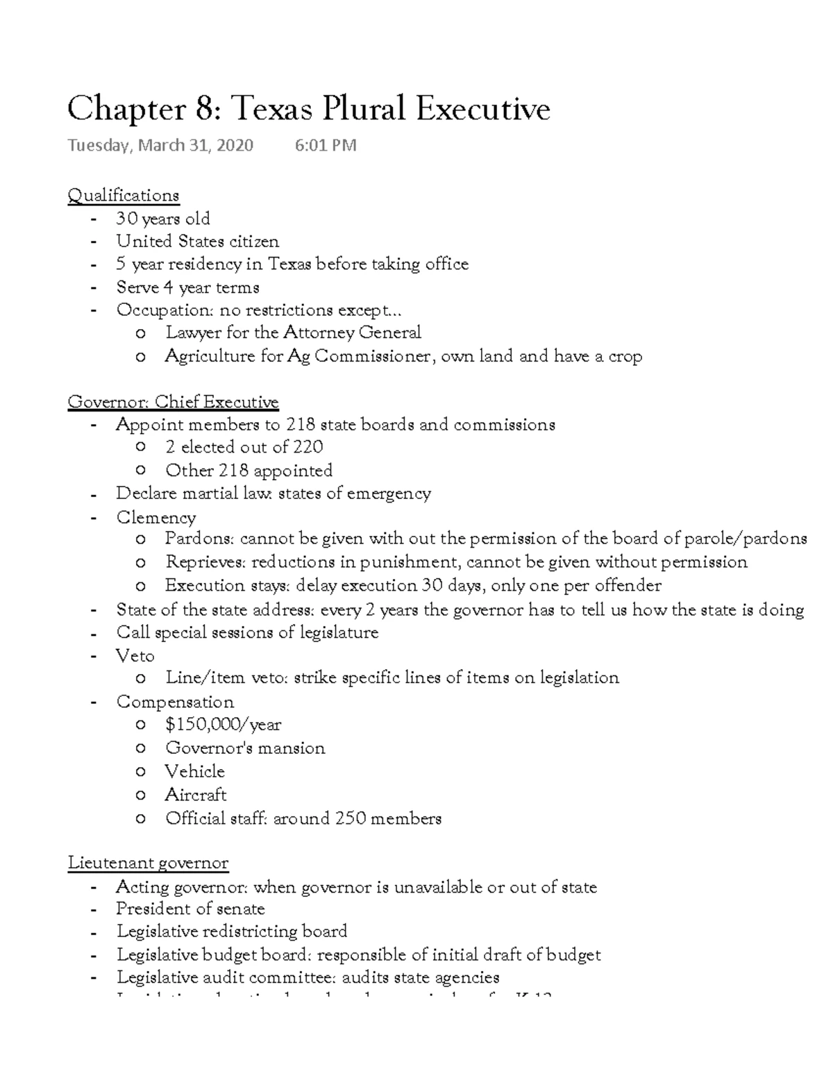 Chapter 1 Notes - Summary Governing Texas - Chapter 1 Texas Political ...