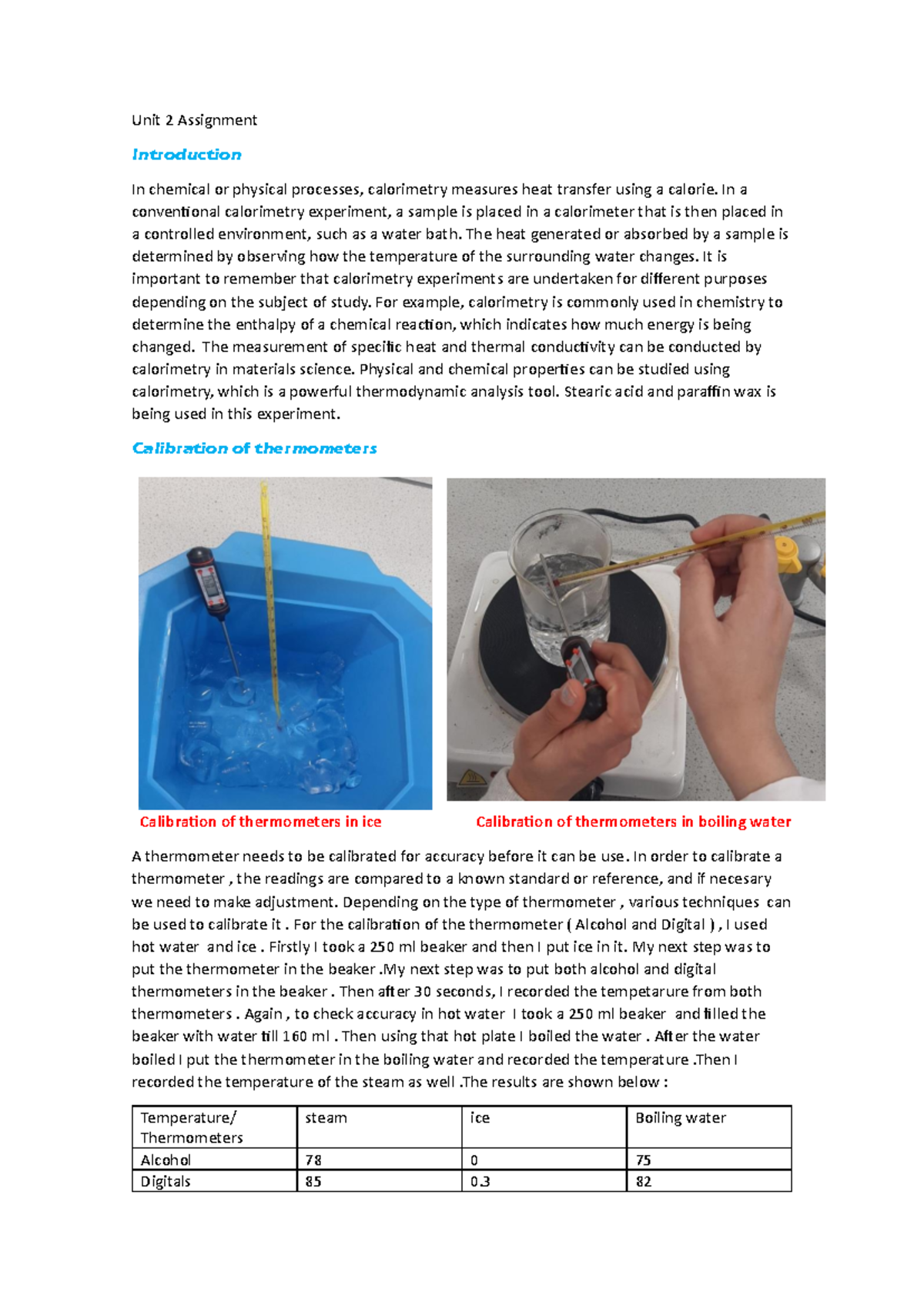 Unit 2 Colorimetry: Calorimetry Experiments with Stearic Acid & Wax ...