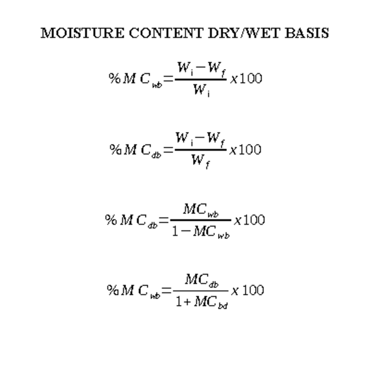 Formulas for ABE: Moisture Content, Fluid Dynamics, and Energy Equations - Studocu