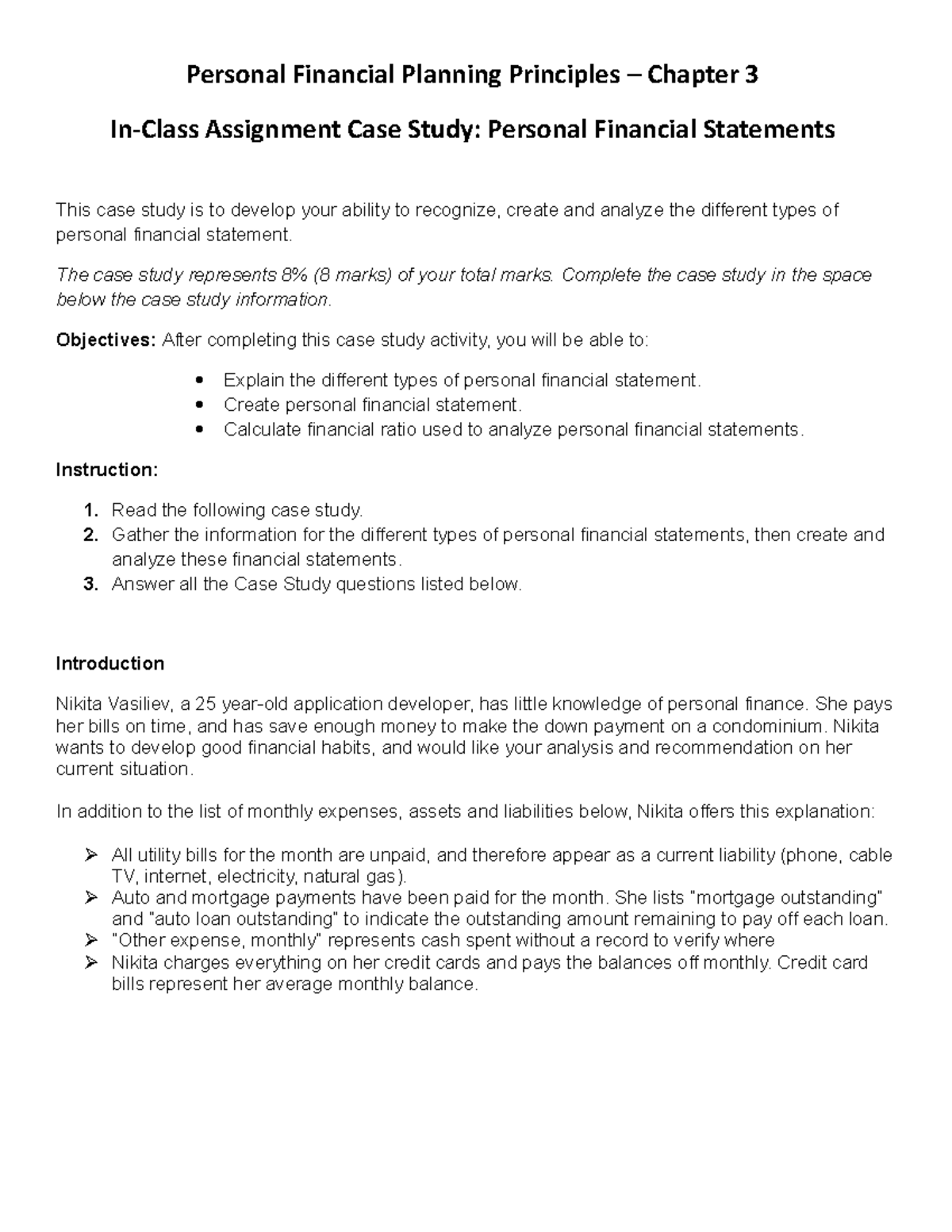 Personal Finance Case Study Assignment 2: Analyzing Statements - Studocu