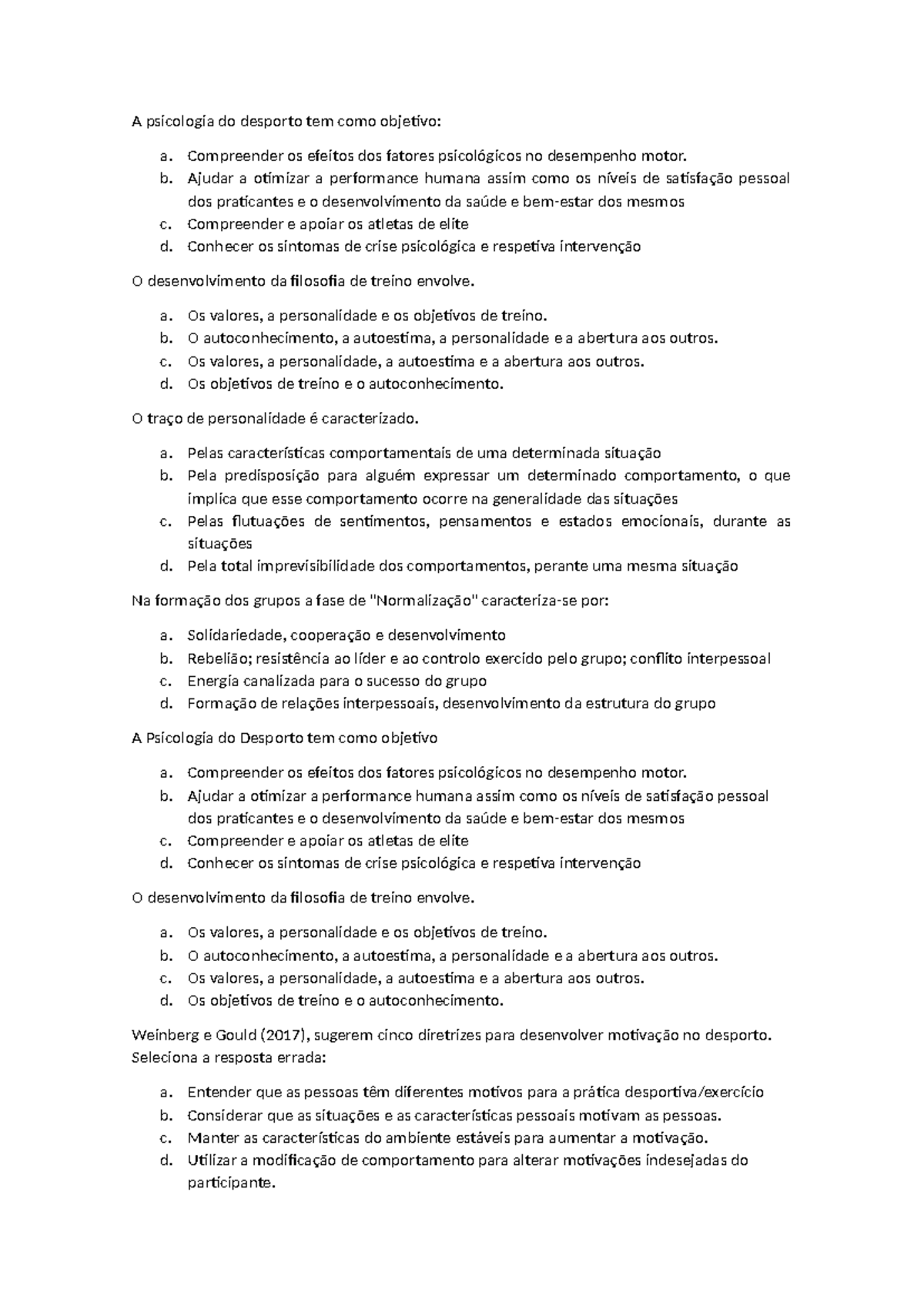 PSIC 101 - Psicologia do Desporto: Respostas e Discussões Relevantes ...